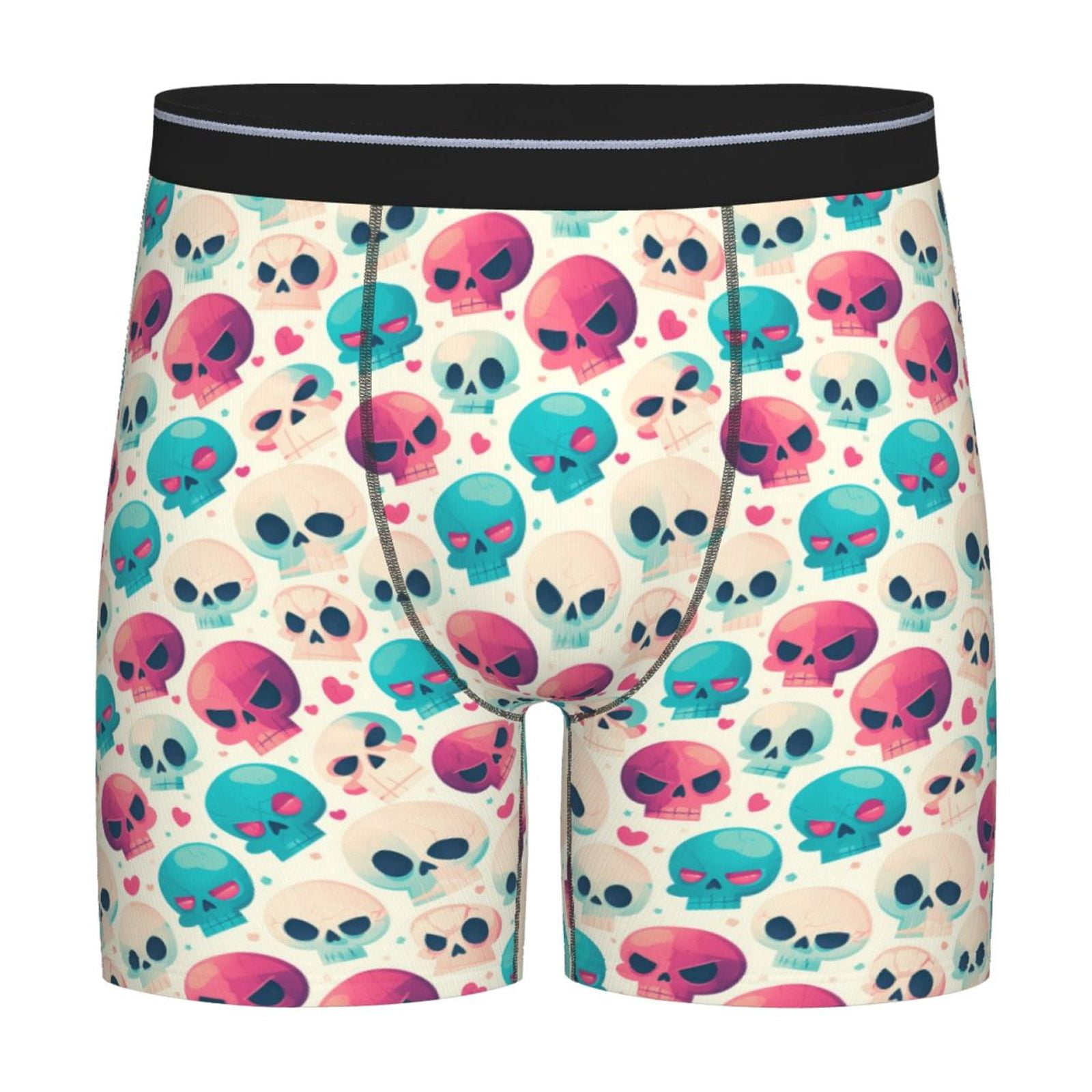 Qokaie heart Skull cute for Men's Cotton Briefs Underwear, Long Leg ...