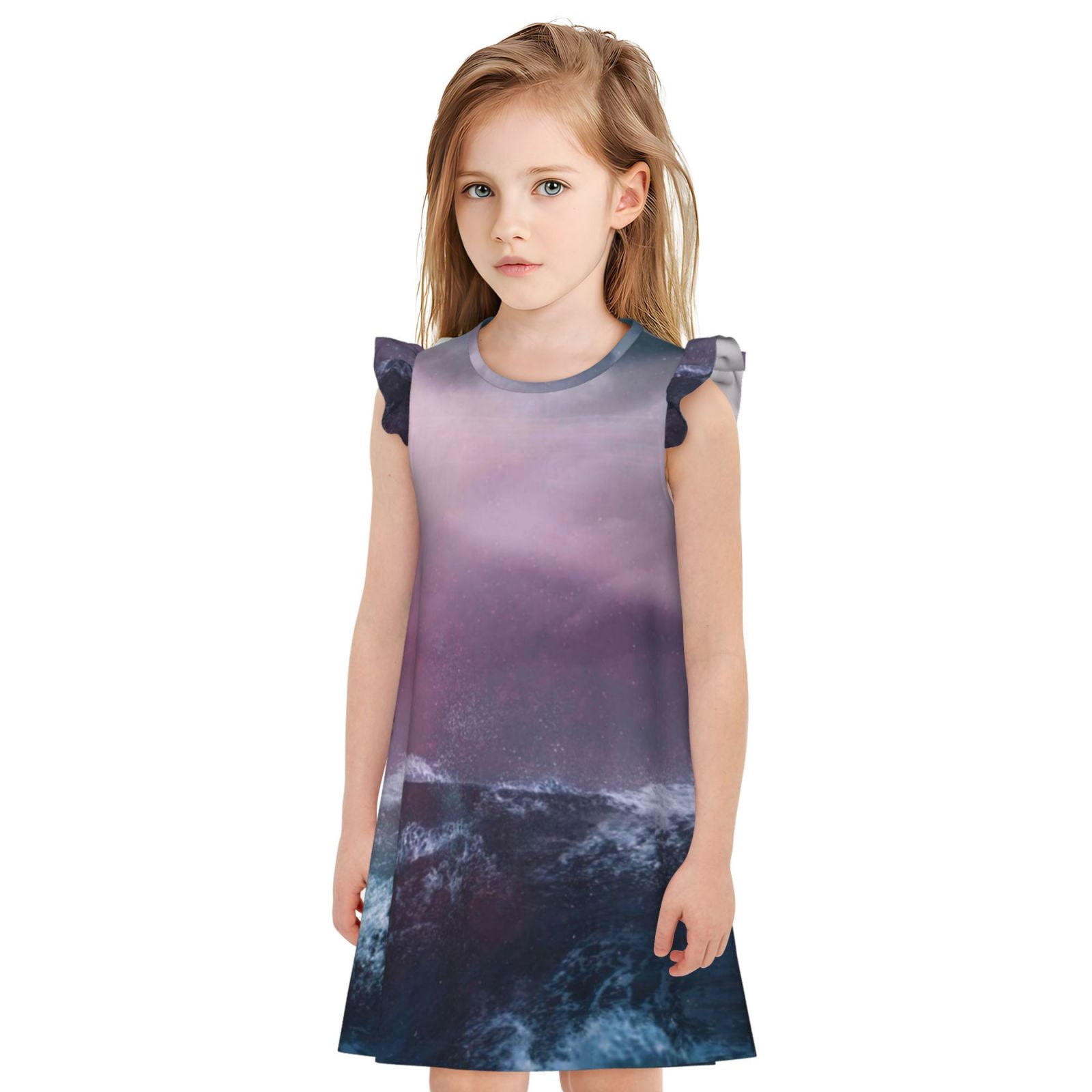 Qokaie lighthouse Waves Torrential Rain Print Girls Nightgowns ...