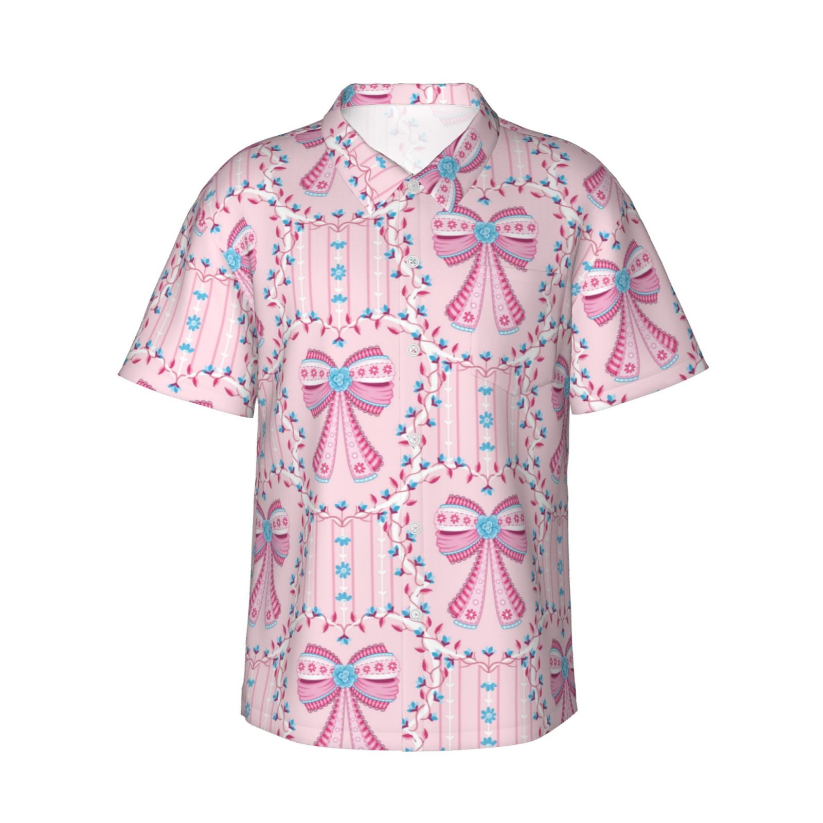 Qokaie pink bows Print Men’s Hawaiian Shirt – Tropical Short Sleeve ...
