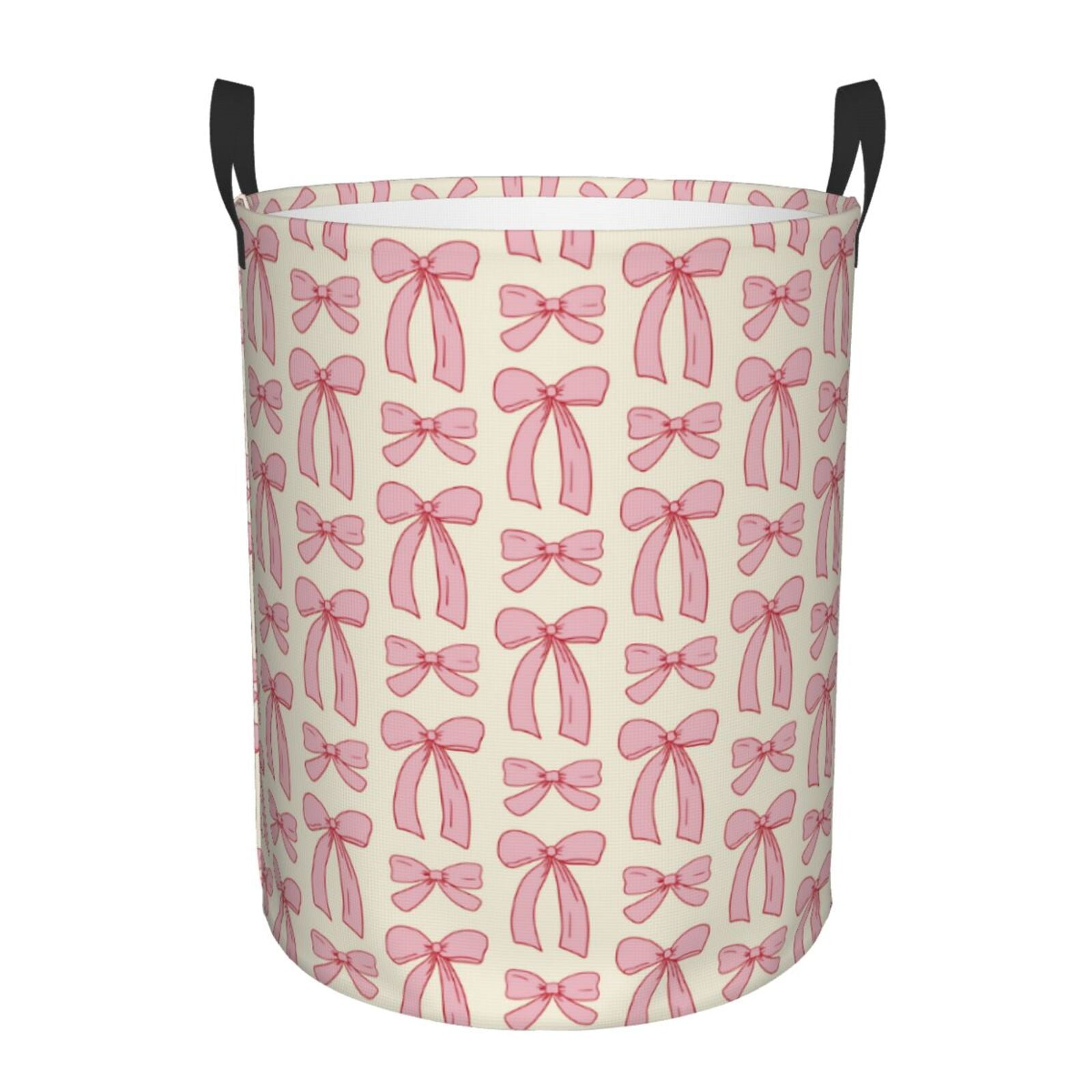 Qokaie pink hand drawn bows Print Round Large Laundry Hamper, Tall ...