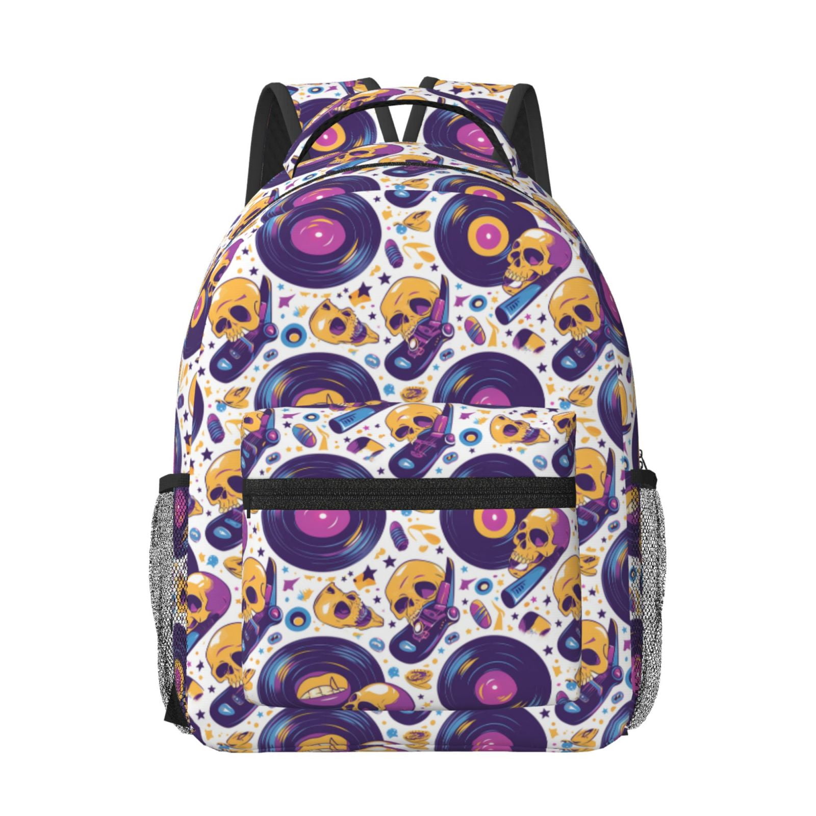 Qokaie record rock Skull star Style School Backpack Travel Bag for Men ...