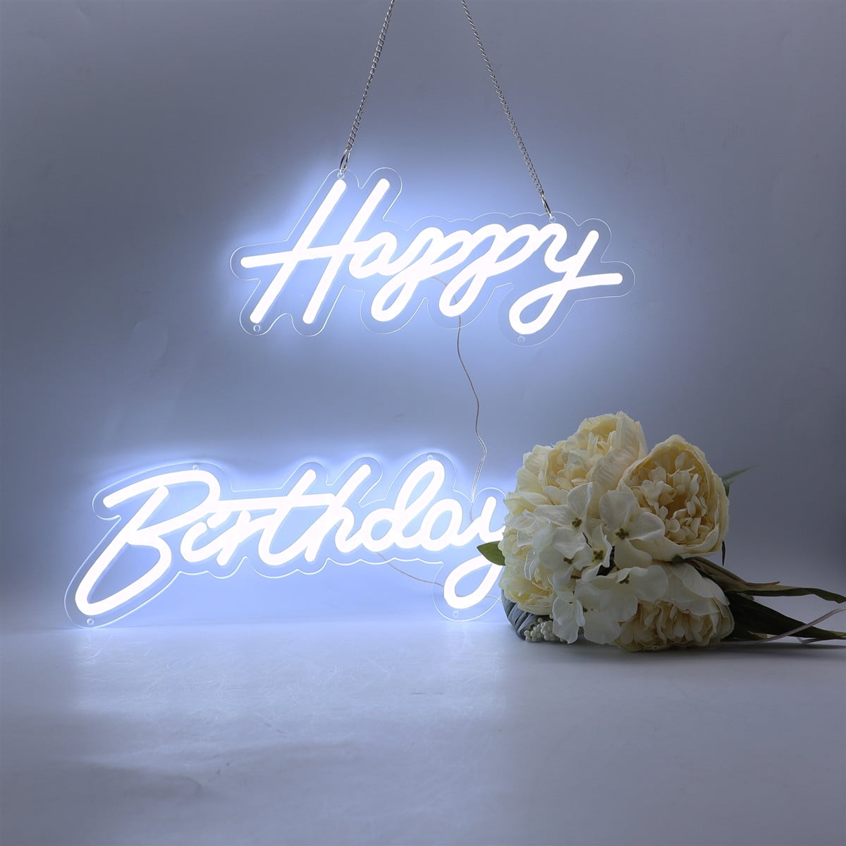 Qomolangma Happy Birthday Cold White LED Neon Sign for Any Age Birday ...