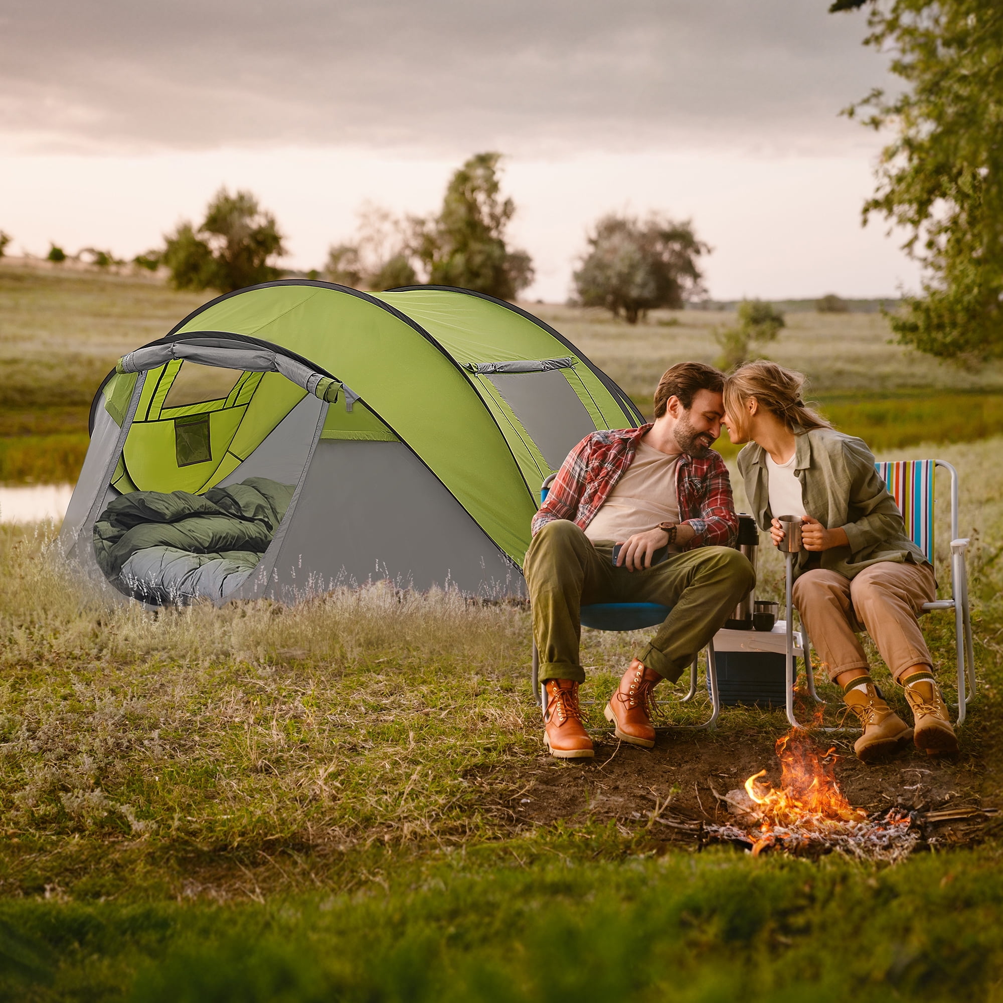 Qomotop 4 Person Instant Pop up Camping Tent with Carrying Bag - Walmart.com