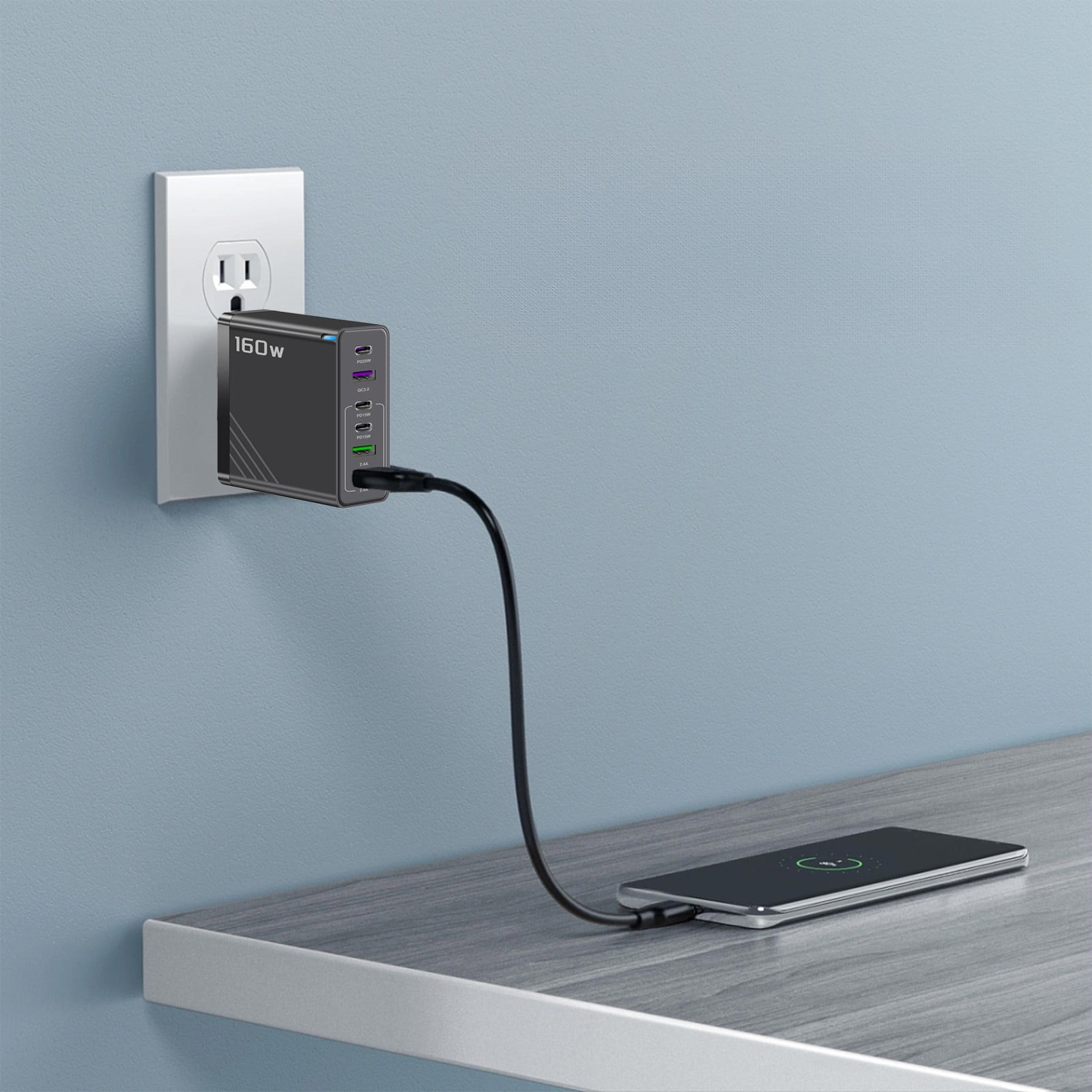 Qonioi 160W Fast Charging Head, Multi Port USB Charger with 6 Ports, US ...