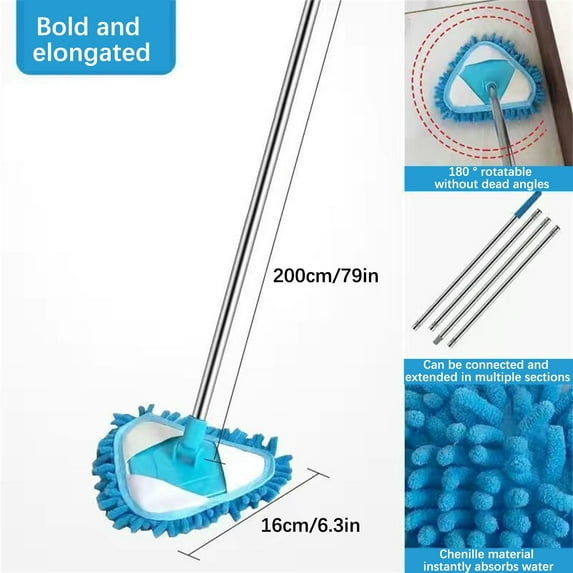 Qonioi 180° Rotating Triangle Mop, Extendable Wet and Dry Floor Mop for ...