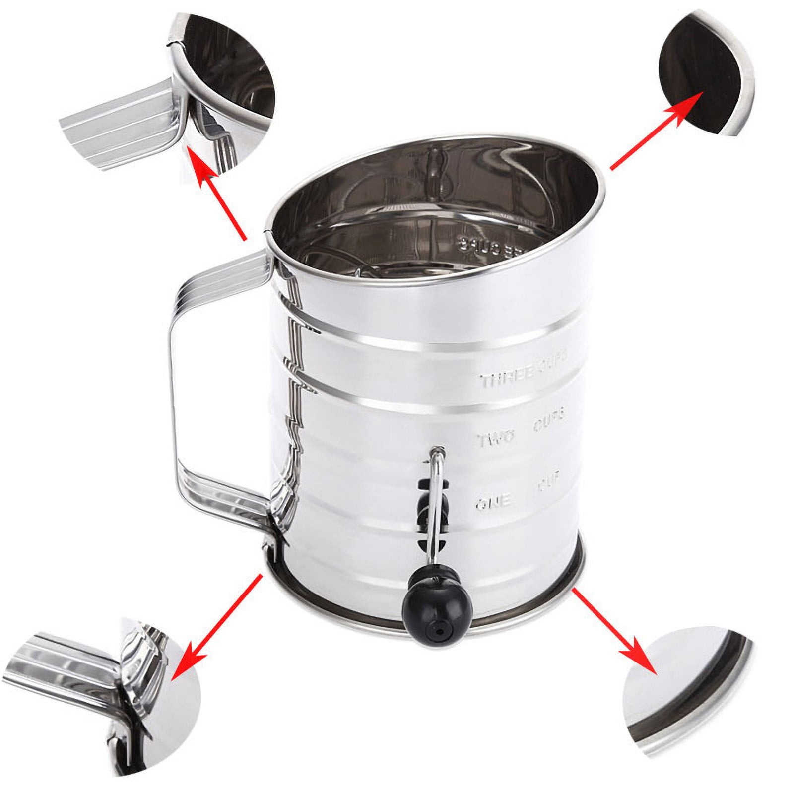 Qonioi 3-Cup Flour Sifter, Stainless Steel Rotary Hand Crank Sifter ...