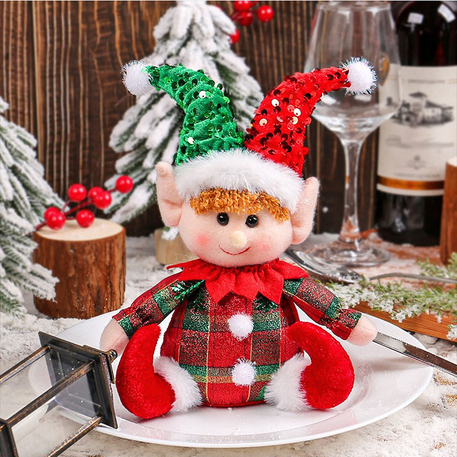 Qonioi Christmas Sitting Rudolph Sequin Hat Doll, Sparkling Reindeer ...