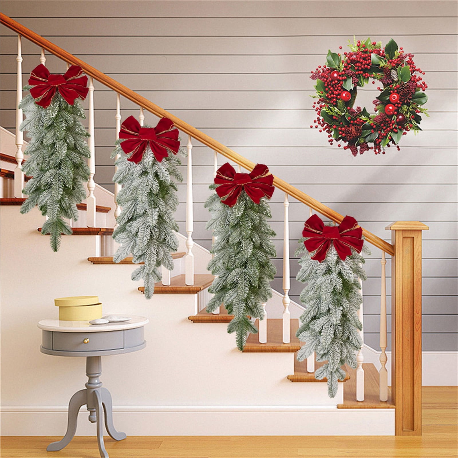 Qonioi Christmas Teardrop Swag Garland, Artificial Pine Needle Swag ...