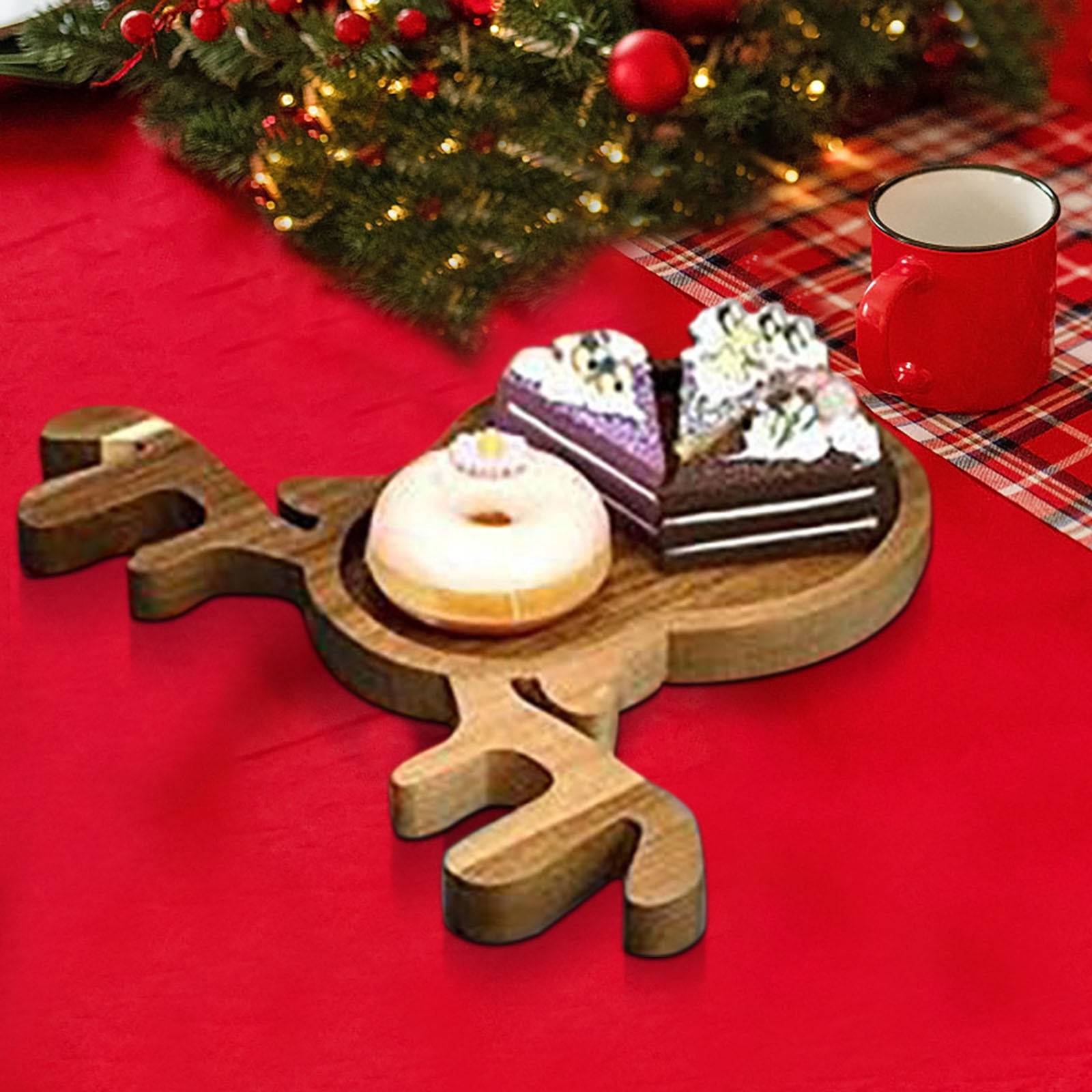Qonioi Christmas Tree Wood Tray, Solid Wood Serving Platter for Holiday ...