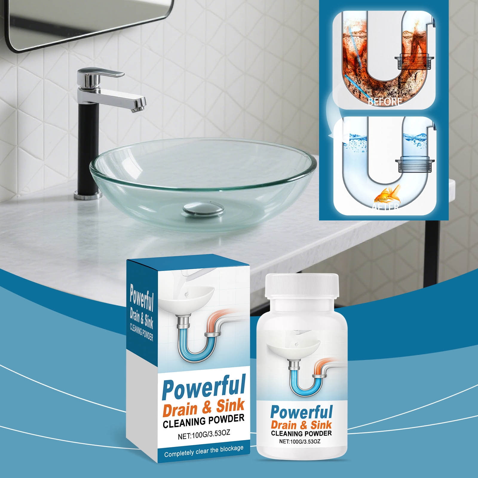 Qonioi Fast-Acting Drain Cleaning Powder, 8oz Kitchen Toilet Pipe ...