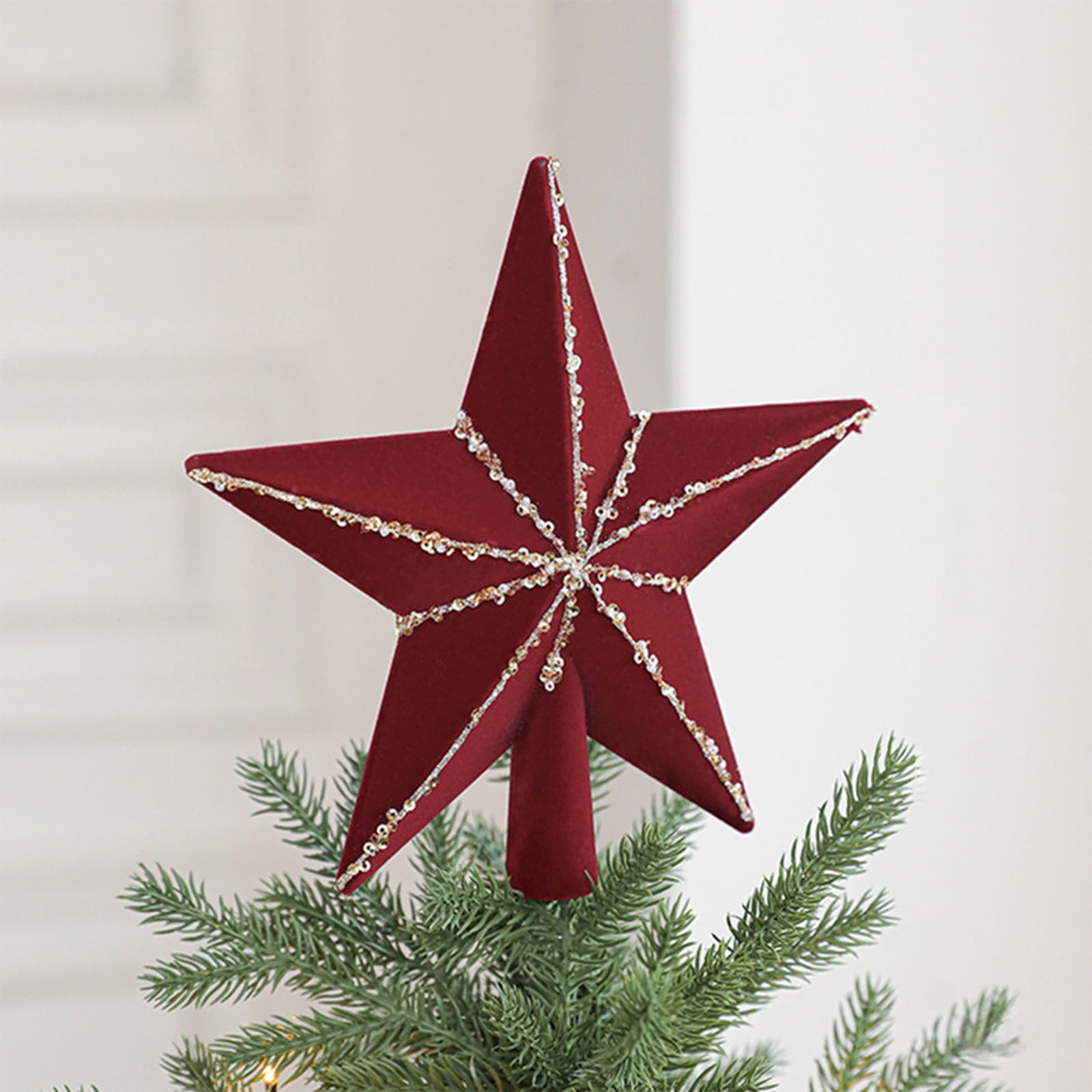 Qonioi Glitter Tree Topper Star, Gold Sparkle 3D Five-Pointed Star ...