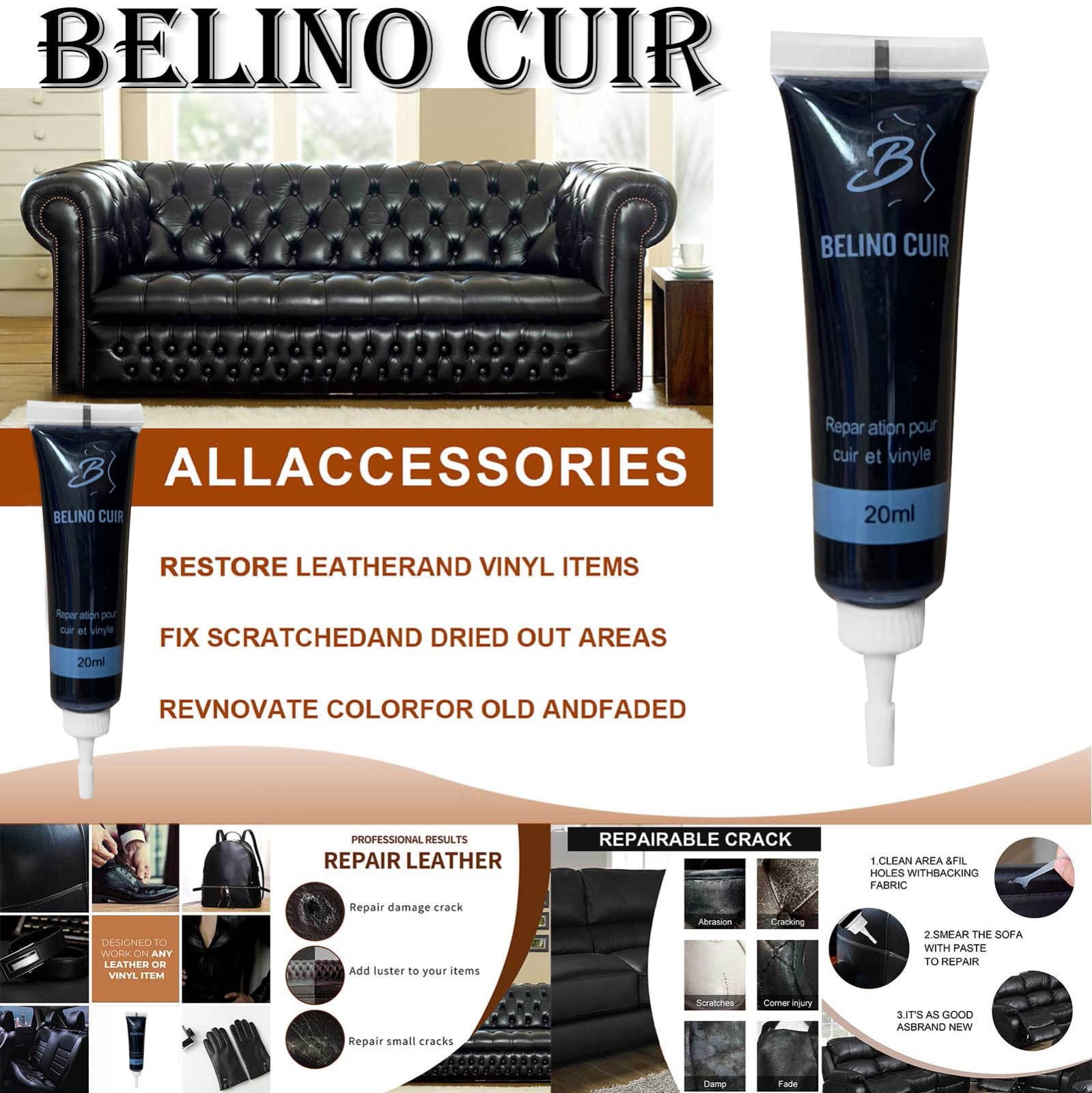 Qonioi Leather Repair Kit, Vinyl Repair Cream for Furniture Couch Car ...