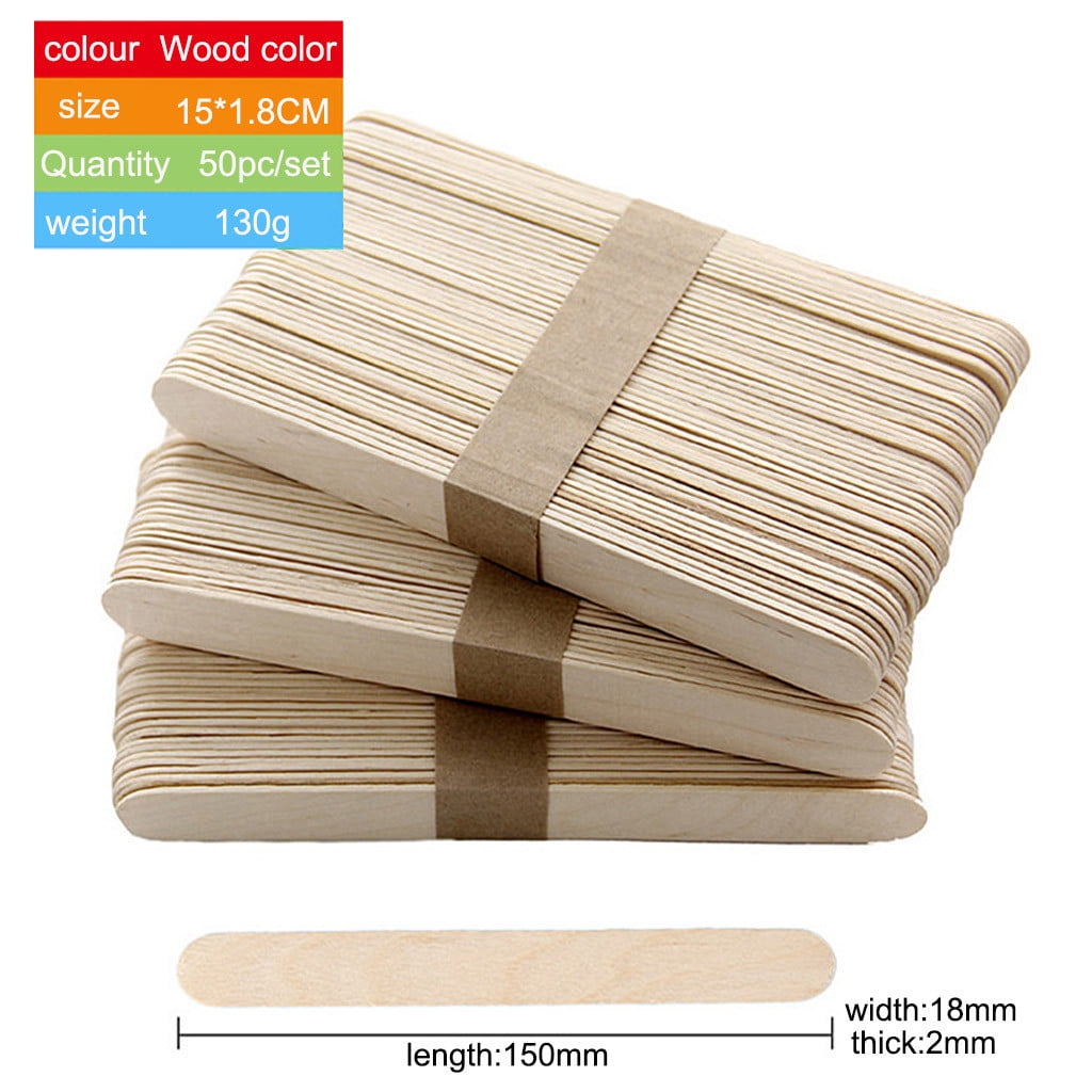 Qonioi Natural Wood Popsicle Sticks, 50 Pcs DIY Craft Sticks for Ice ...