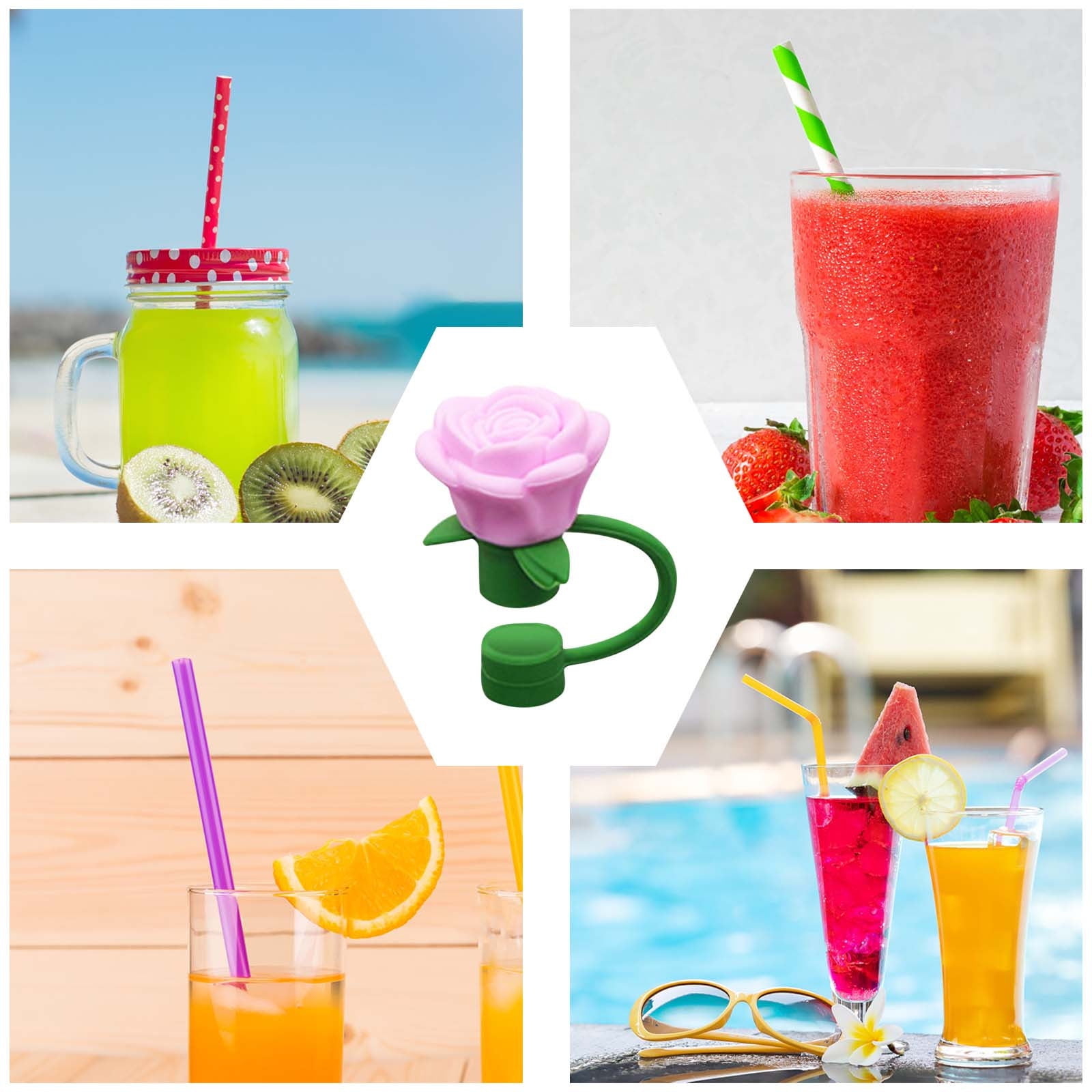 Qonioi Rose Straw Stopper, 10mm Flower Straw Cap for Drink Protection ...