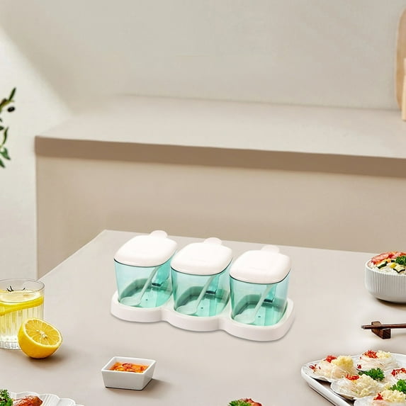 Qonioi Seasoning Box Set, Plastic Spice Containers with Lids and Spoons ...