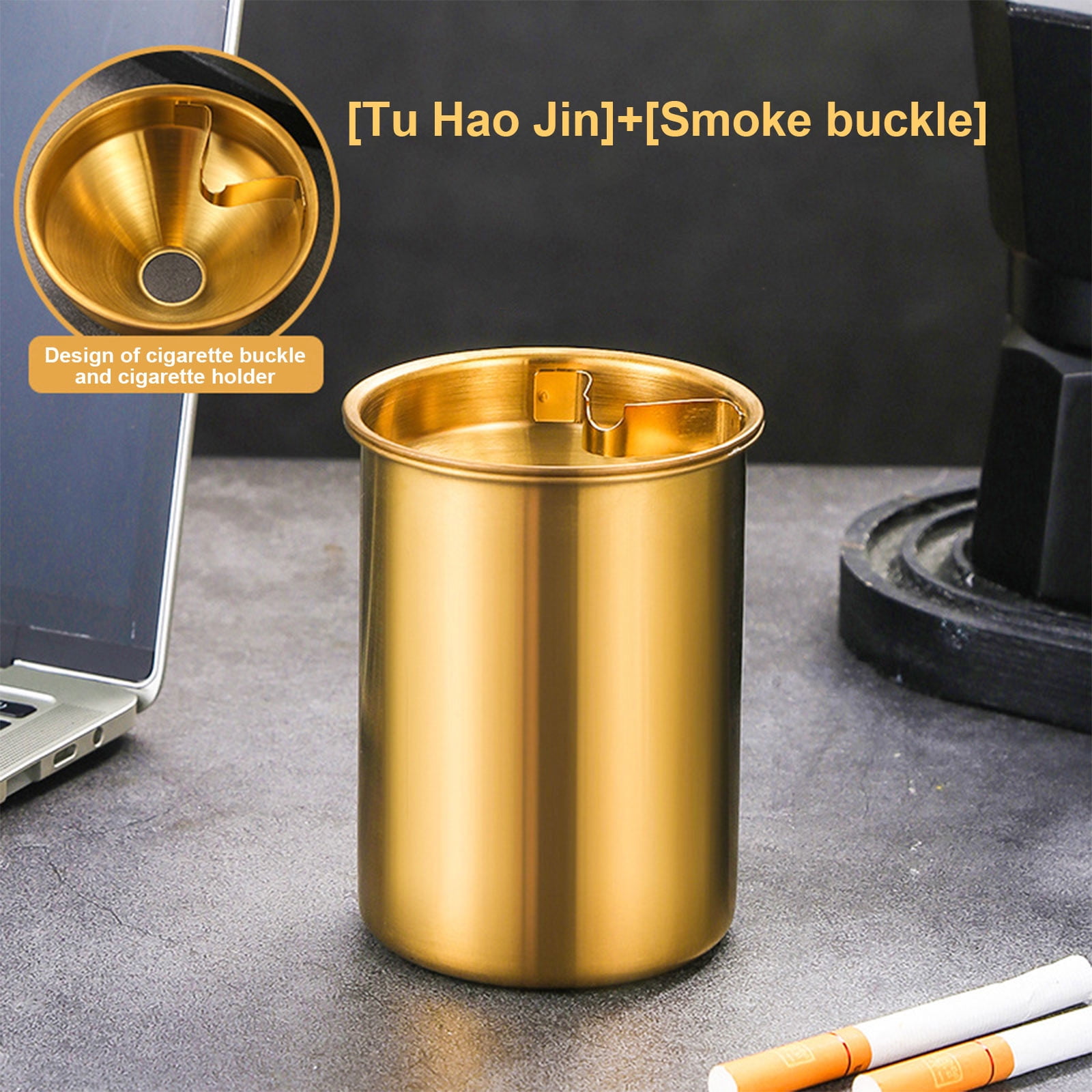 Qonioi Stainless Steel Ashtray with Cover, Commercial Windproof Ashtray ...