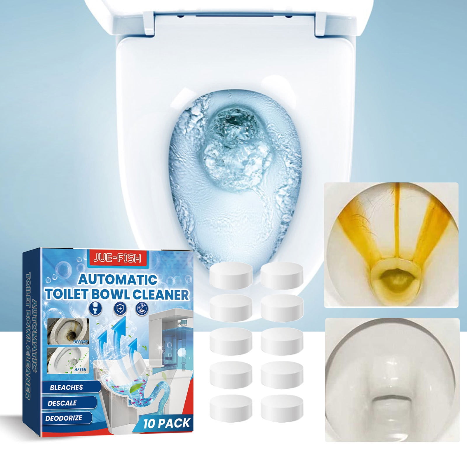 Qonioi Toilet Cleaning Tablets, Bleach Blue Rainwater Cleaner Capsules ...
