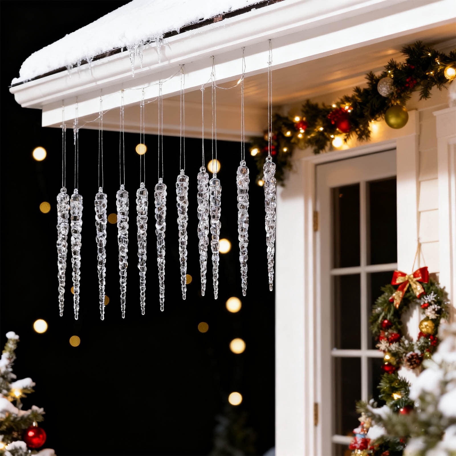 Qonioi Transparent Crushed Ice Pendants, 12PCS Acrylic Icicle Ornaments ...