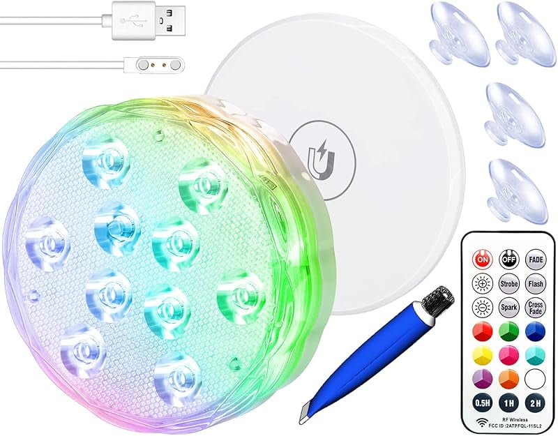 Qoolife Rechargeable Submersible Pool Lights with Remote, Waterproof ...
