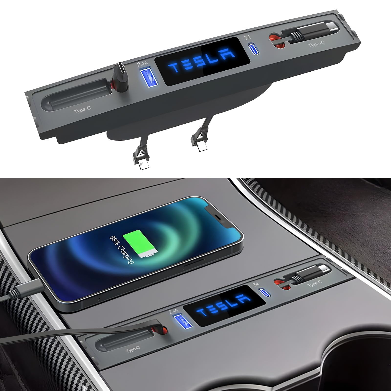 Qoope 2 Type-C Tesla USB Hub for Tesla Model 3 Model Y Accessories 2024 ...