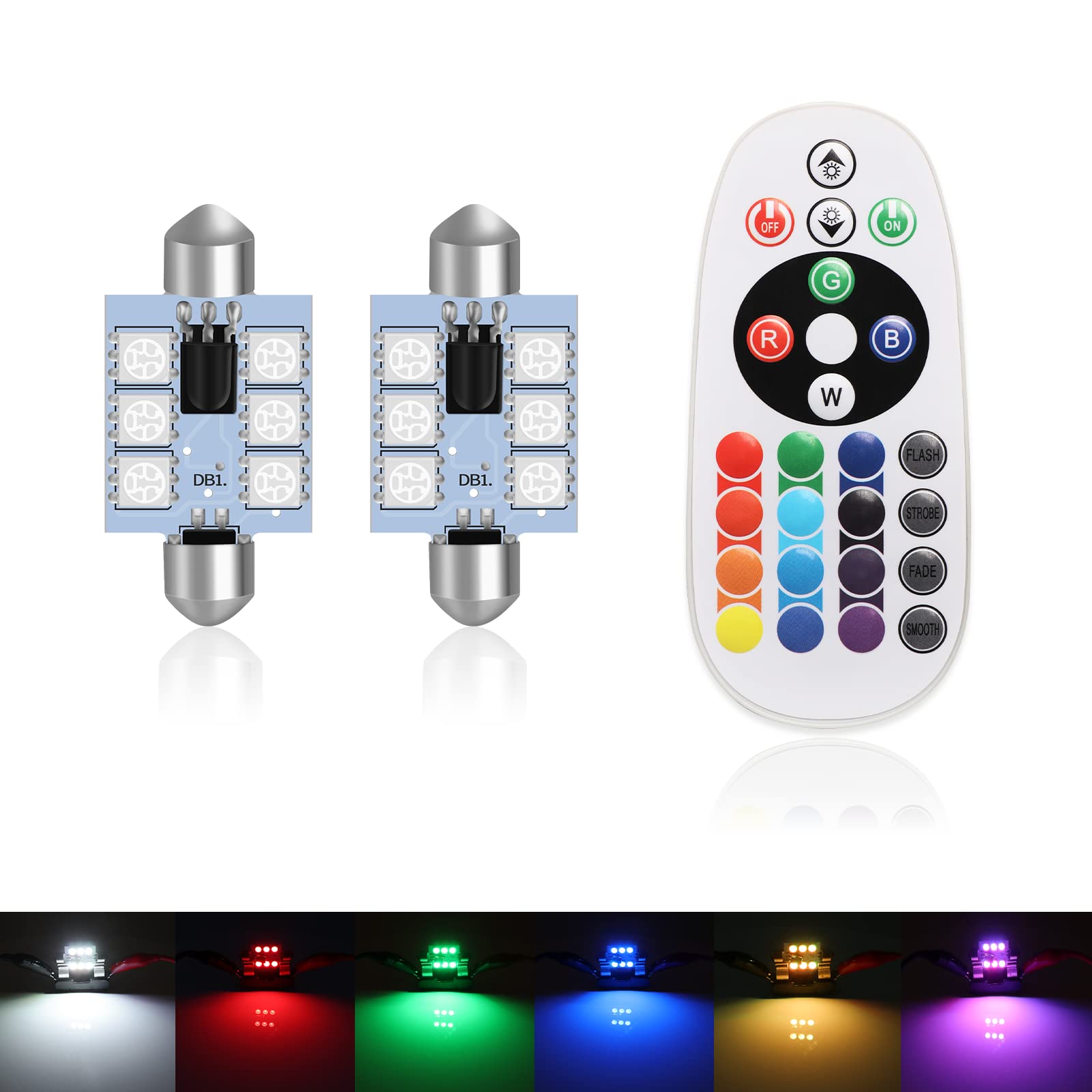 Qoope - Pack of 2-41mm (1.61") BSL1 Festoon LED Bulb RGB with Remote ...