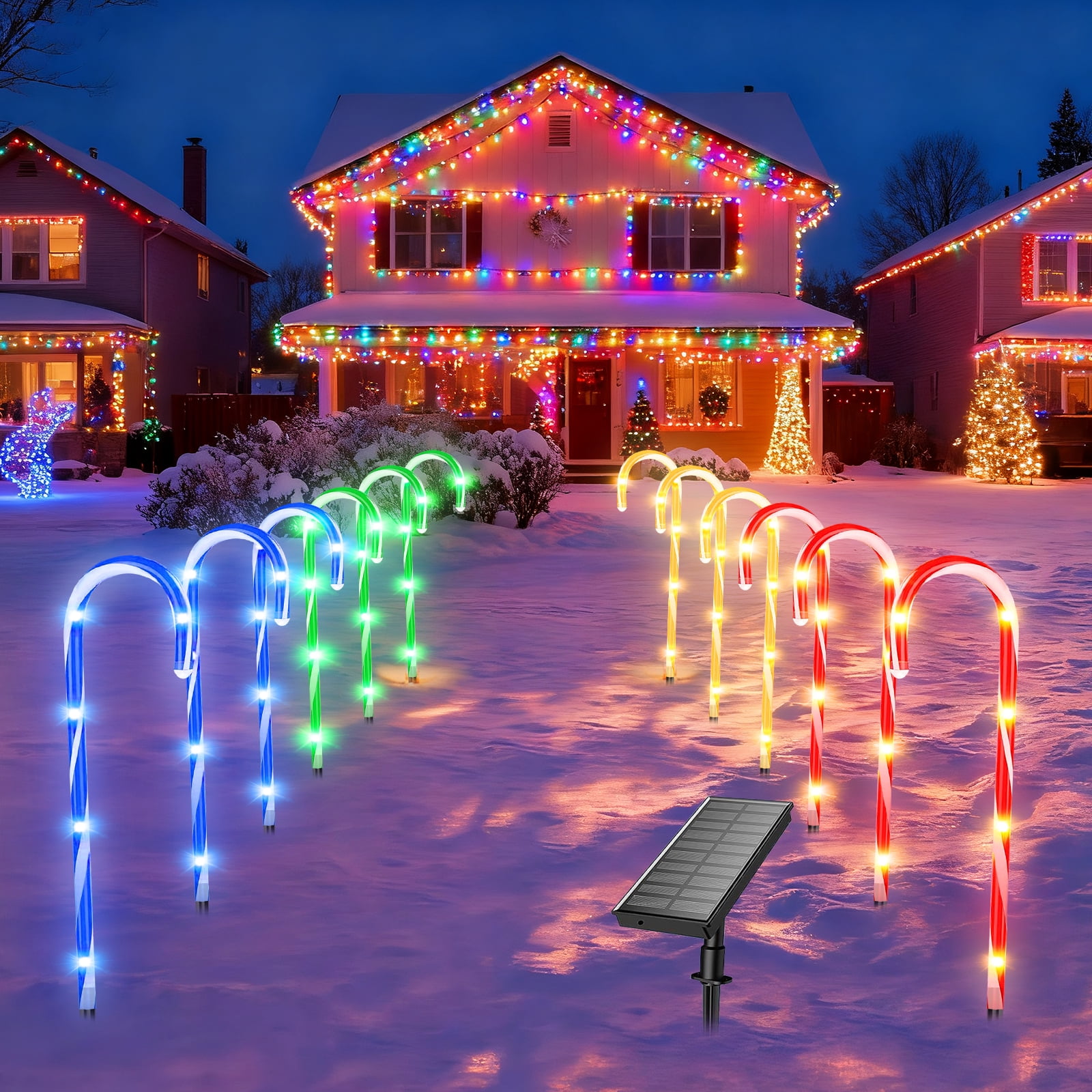 Qoosea 12 pack Solar Candy Cane Lights Christmas Outside, 60LED 8 Modes ...