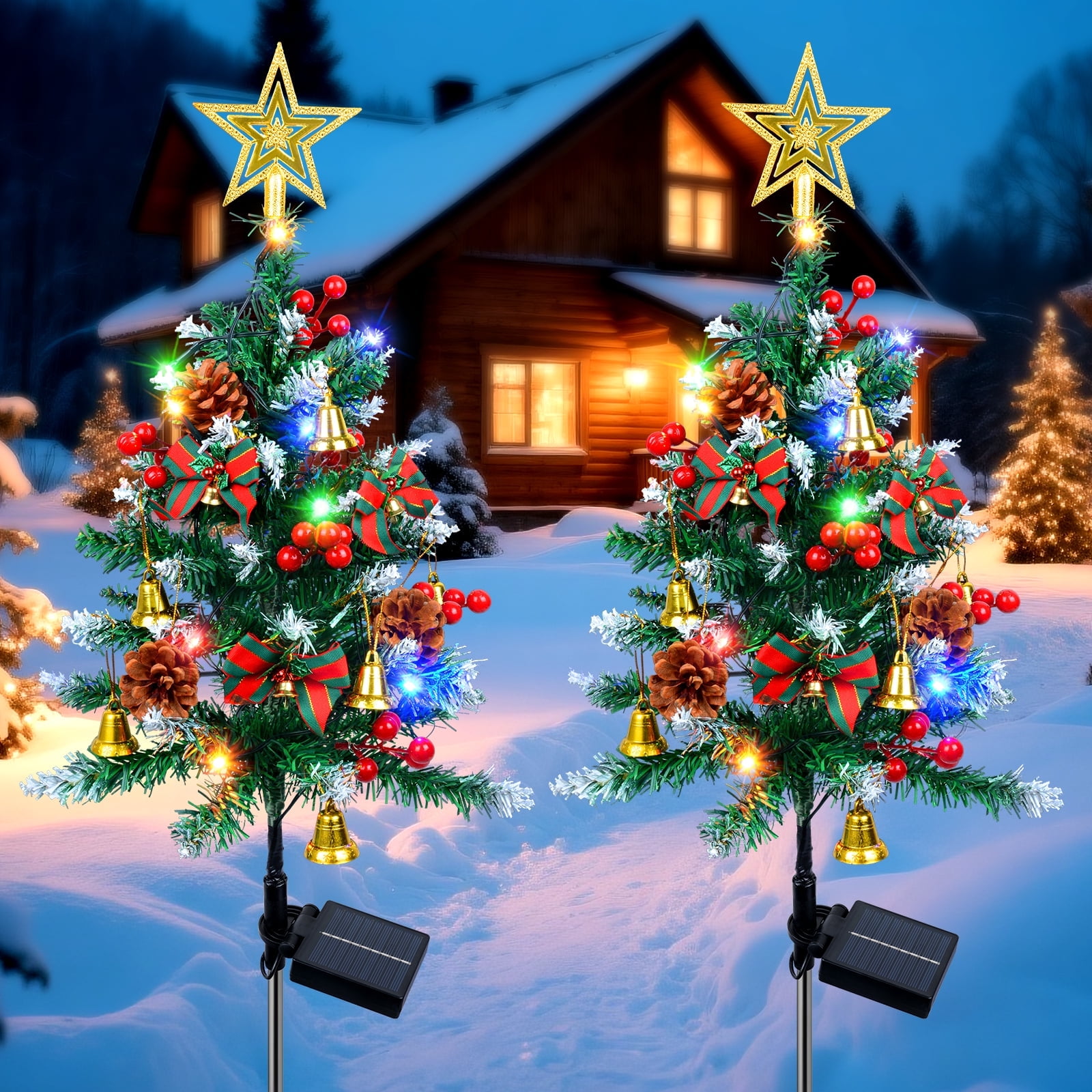 Qoosea 2Pcs Solar Christmas Tree Lights Outdoor Decorations, 34in 20 ...