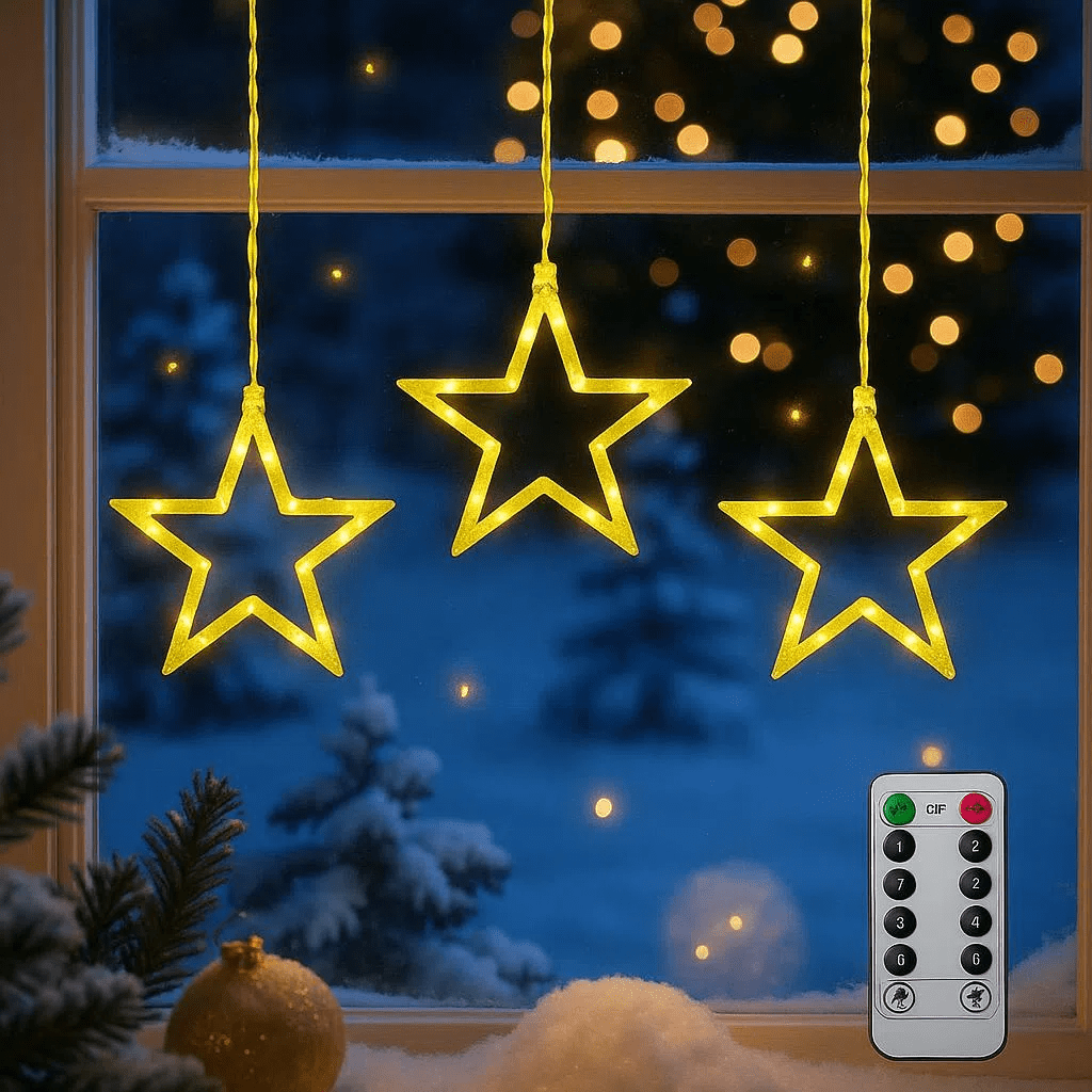 Qoosea Christmas Decorations Lights, 3 Big Stars Curtain Lights, 8 ...