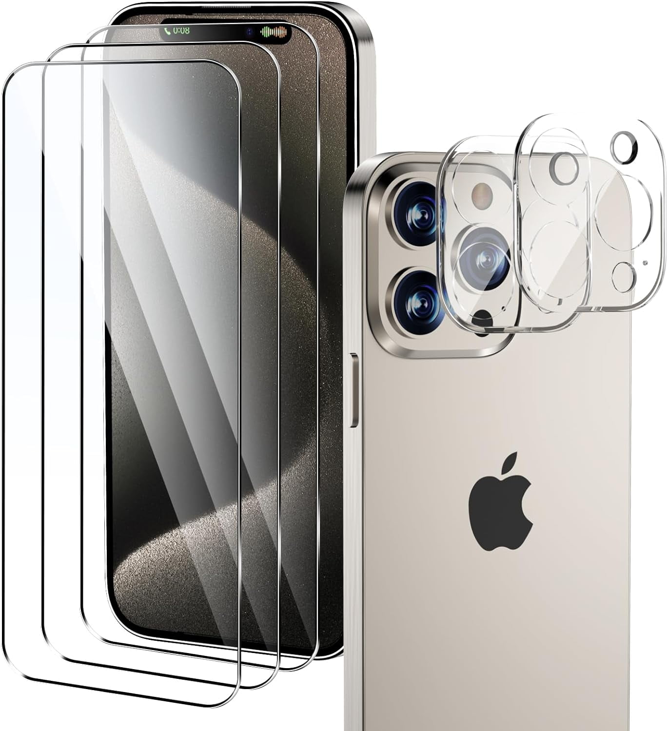 Qoosea 3-Pack iPhone 15 Pro Max Tempered Glass Screen Protector & 2 ...