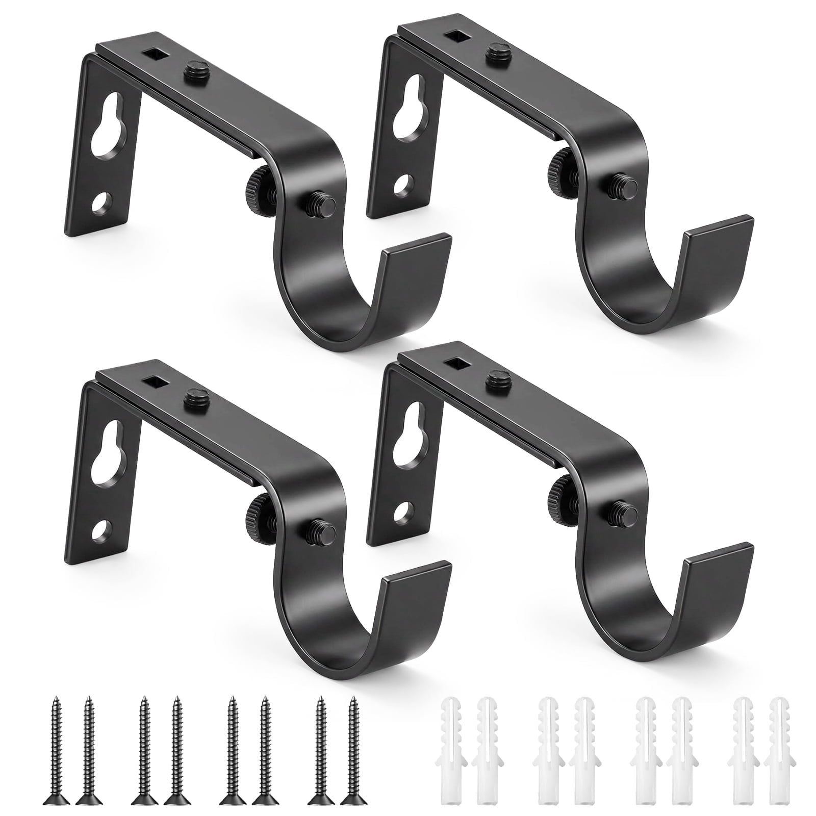Qoosea 4 Pack Curtain Rod Brackets Adjustable, Wall Mount Drapery Rod ...