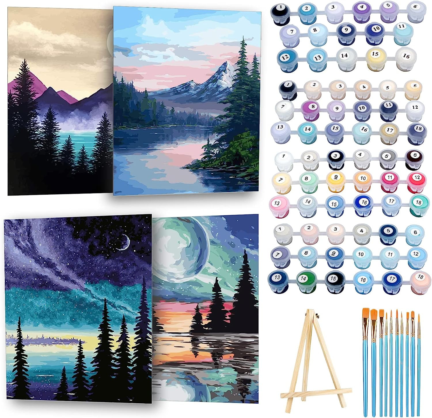 Free Shipping! Qoosea 4 Pack Paint by Numbers Sets for Adults Kids ...