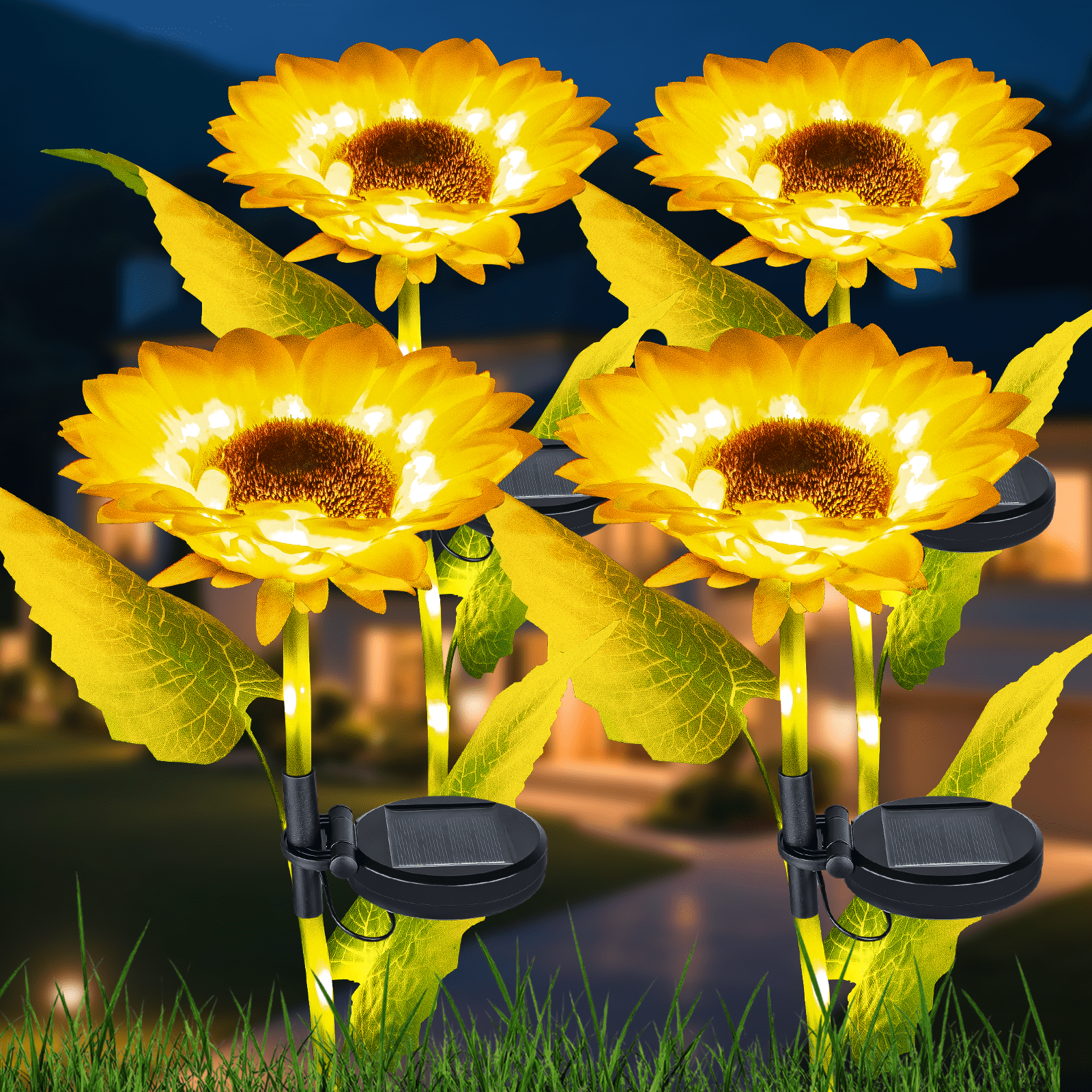 Qoosea Solar Garden Lights Waterproof LED Sunflower Outdoor Decorative ...