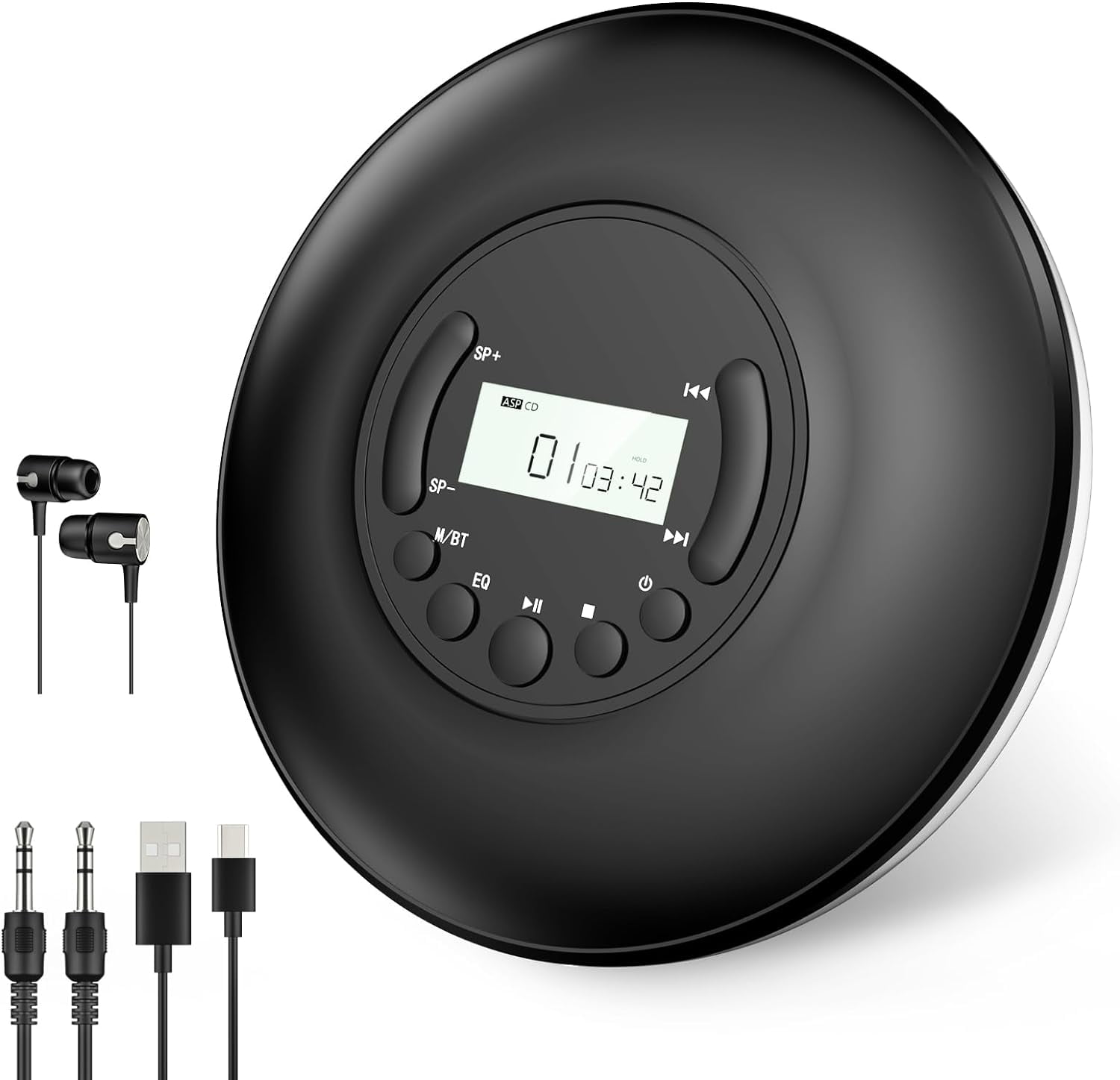 Qoosea Portable Bluetooth CD Player, Anti-Shock Discman, LCD Display ...