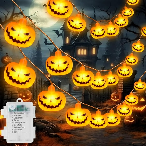 2 Packs Halloween Pumpkin String Lights, 7Ft 20 Leds Orange Halloween ...