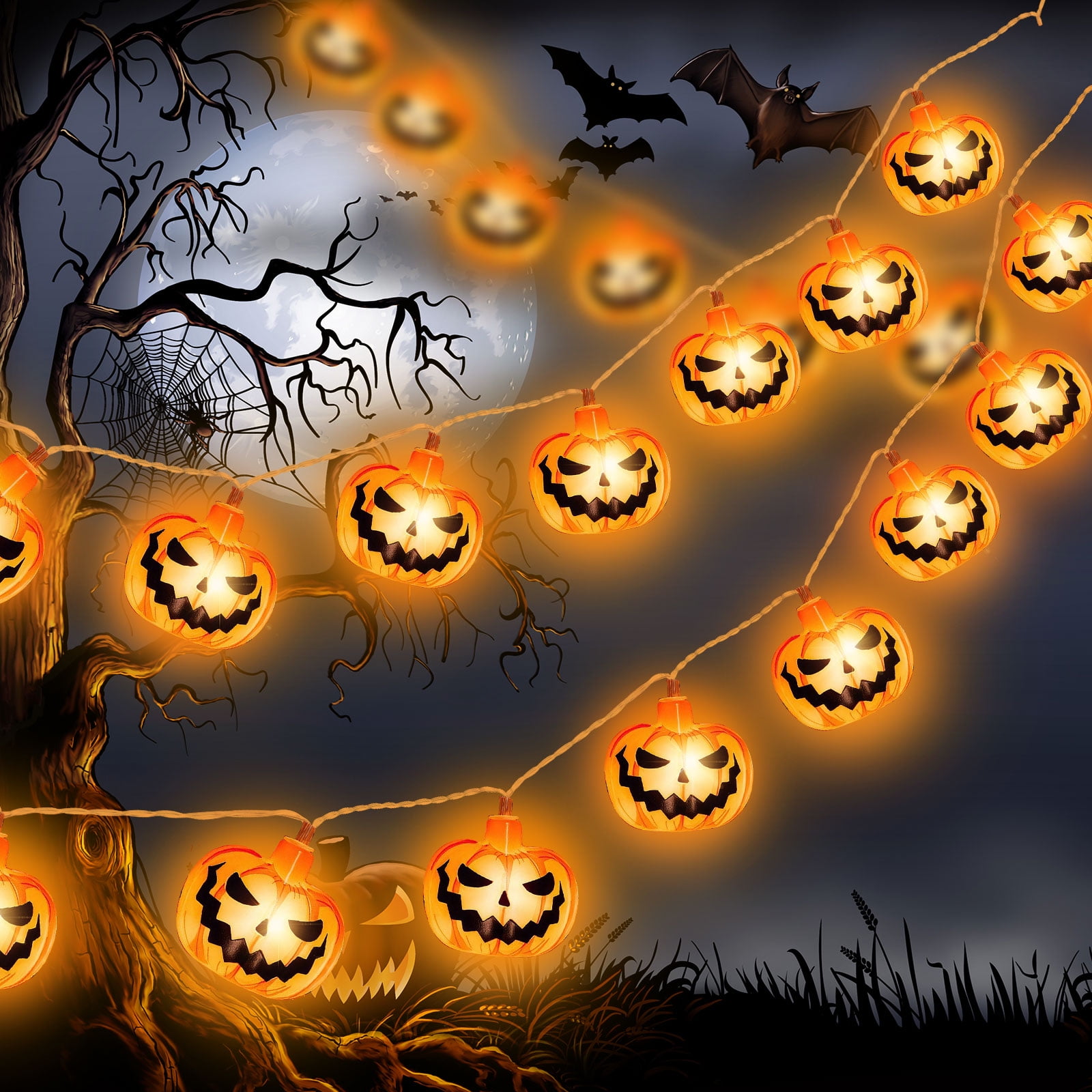 Qoosea Halloween Pumpkin String Lights, 20 LED 10.5ft 8 Modes ...