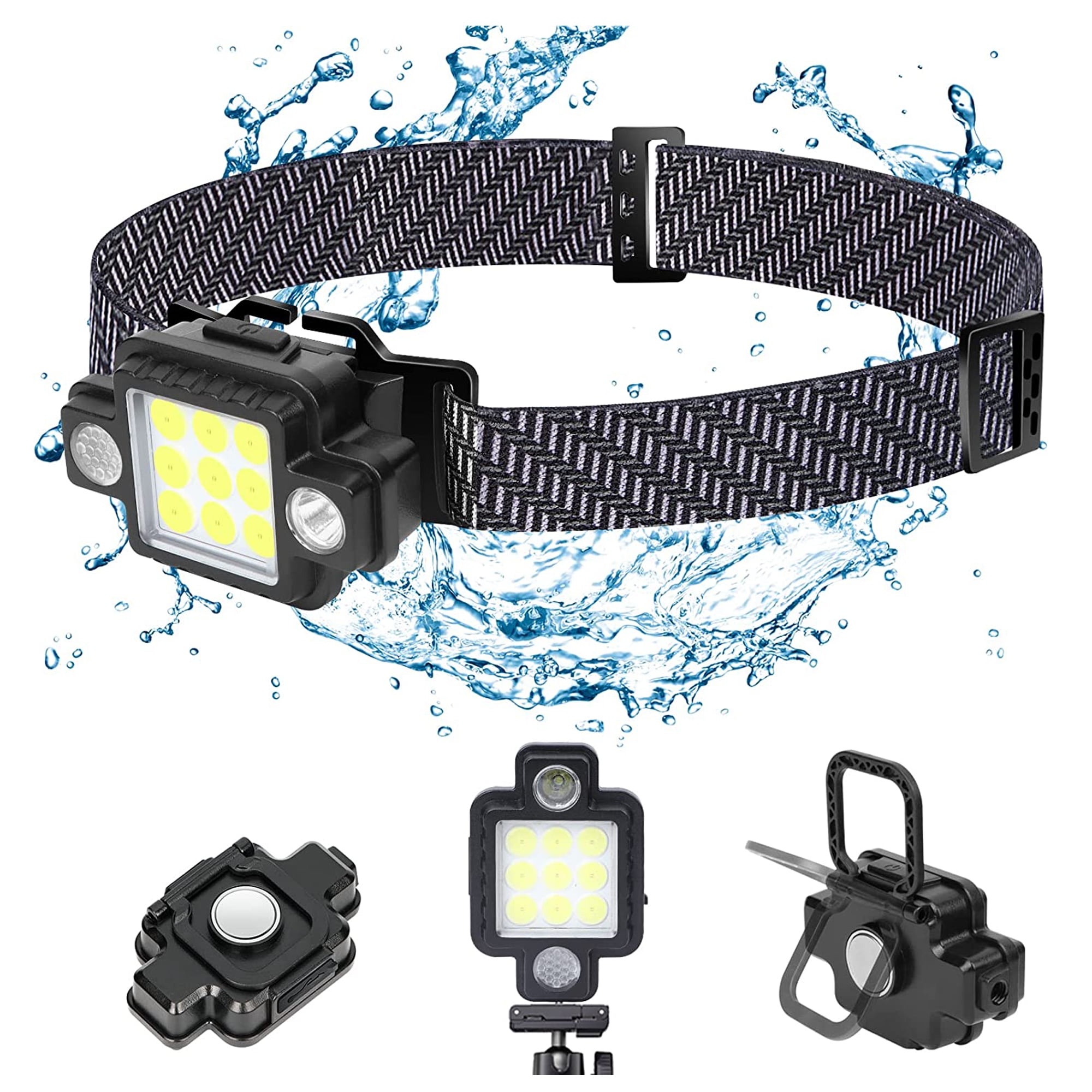 Qoosea Headlamp Rechargeable LED Flashlight Headlights with 5 Lighting ...