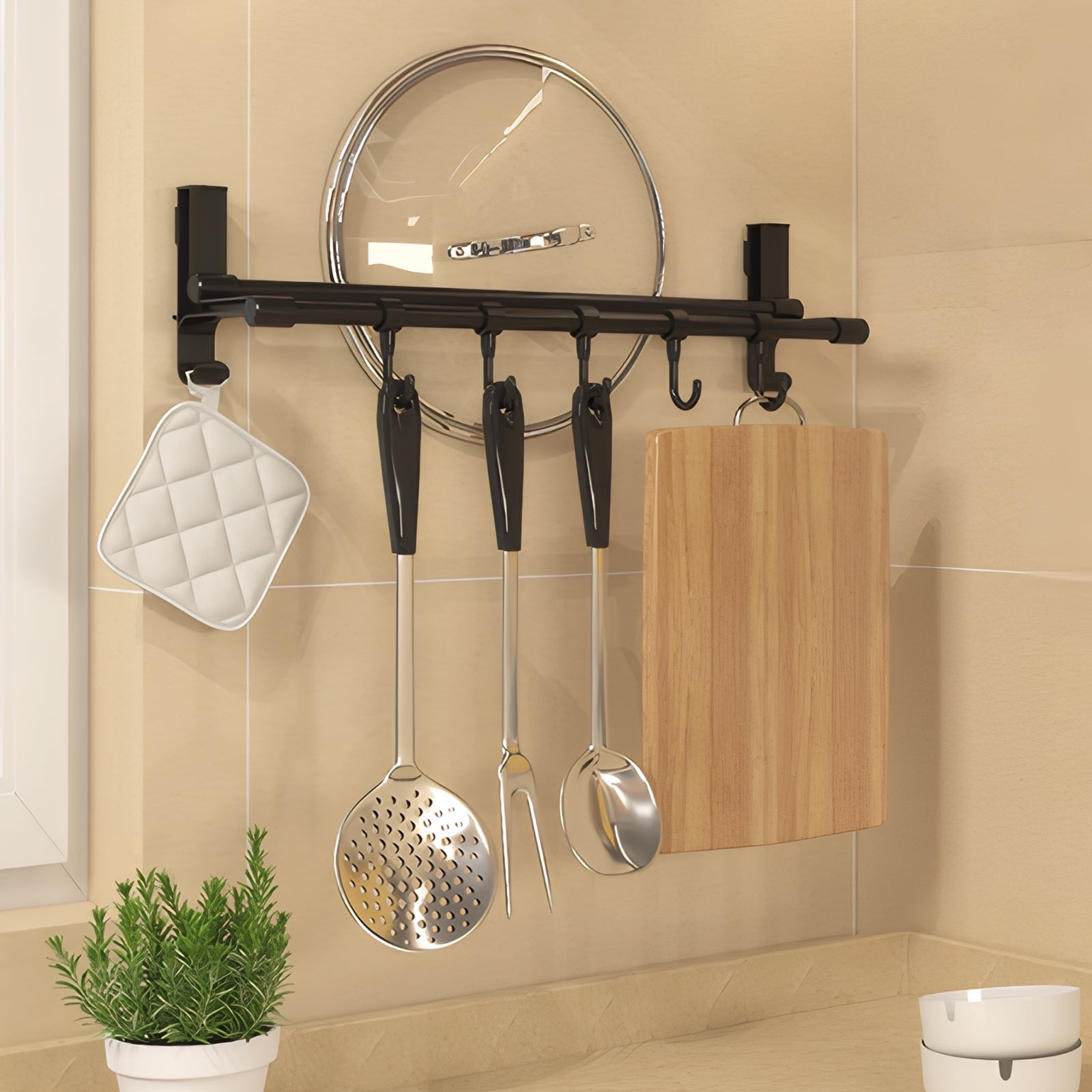 "Qoosea Kitchen Utensil Holder Wall Mounted, No-Drill Hanging Rack with ...