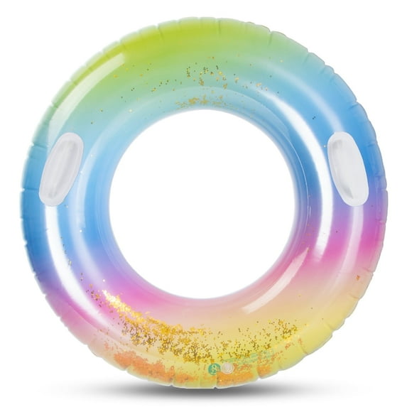 Qoosea Inflatable Pool Rings, Glitter Rainbow Sequin Swim Tubes ...