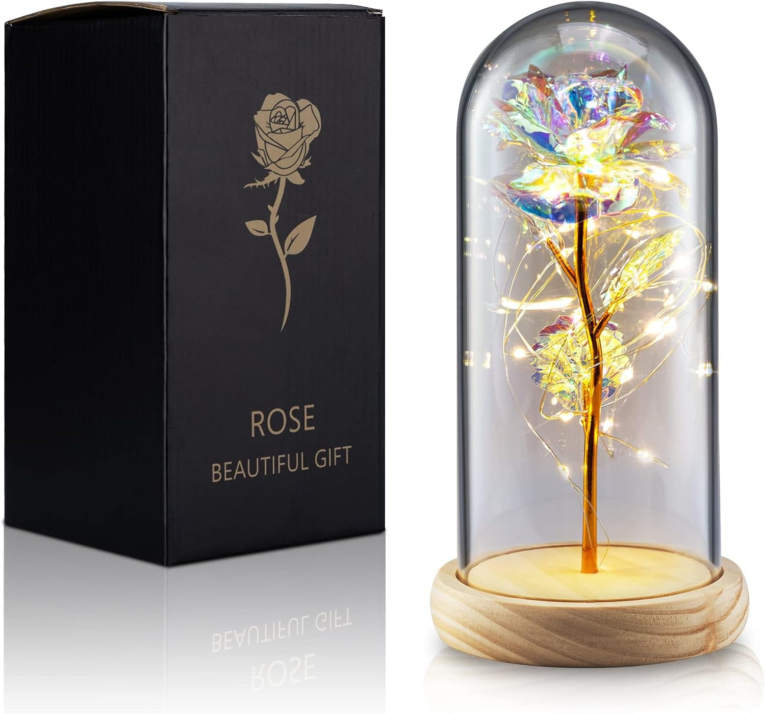 Qoosea Forever Rose Gift, Beauty & The Beast Rose in Dome, Romantic ...