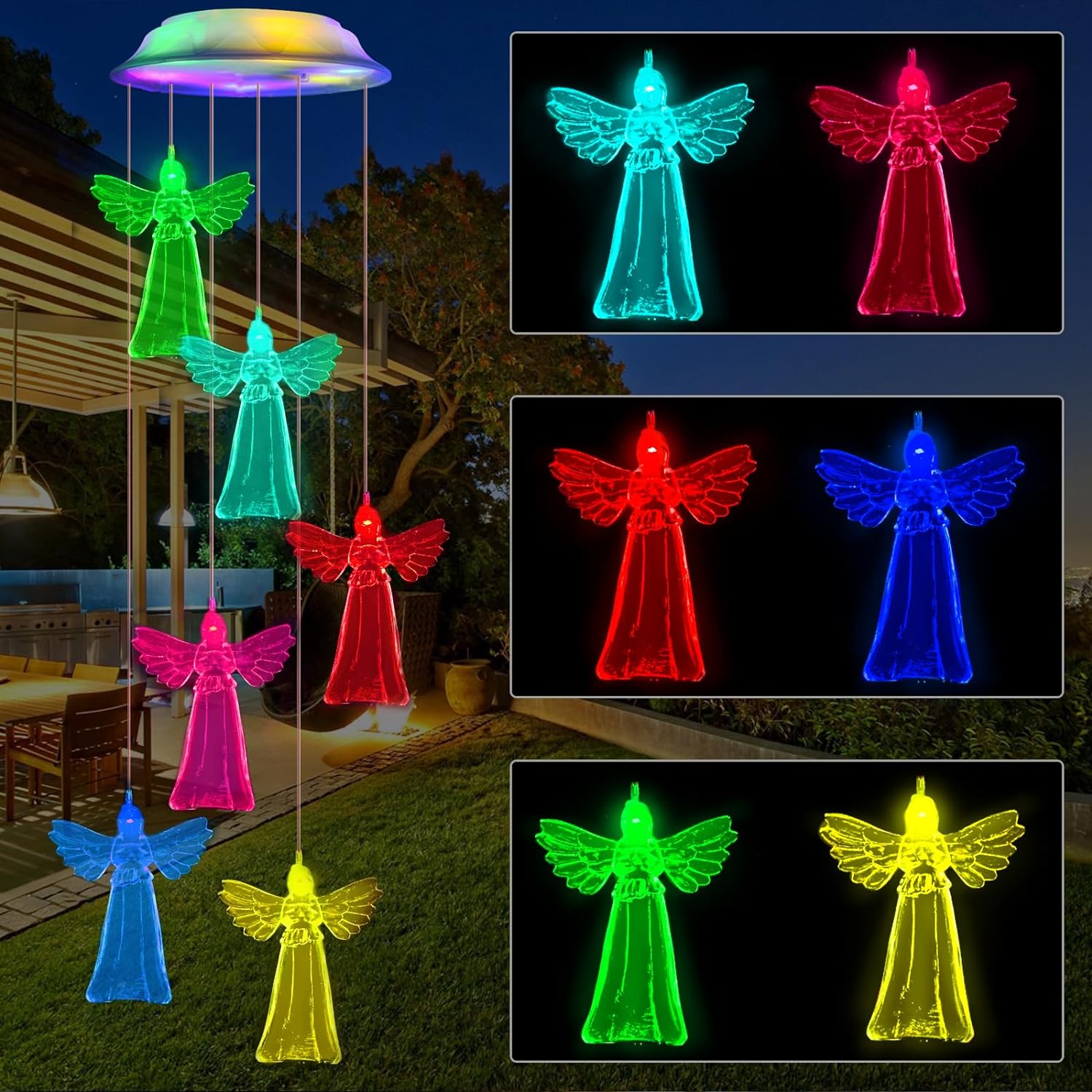 LED Solar Hummingbird Wind Chime, Waterproof Solar Powered Mobile ...