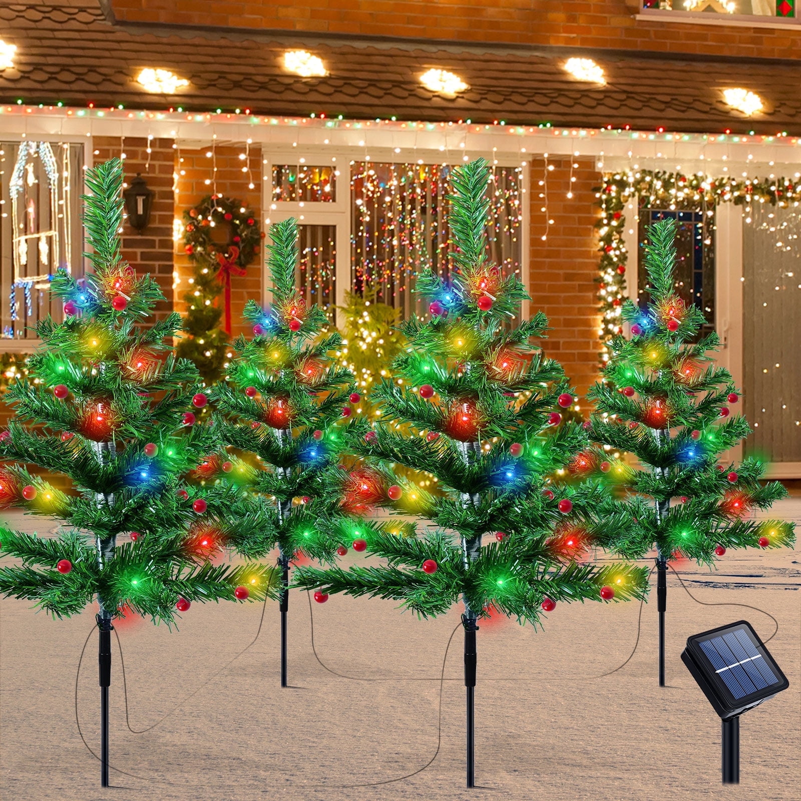 Qoosea Solar Christmas Tree Garden Stake Lights, 4 pack Waterproof ...