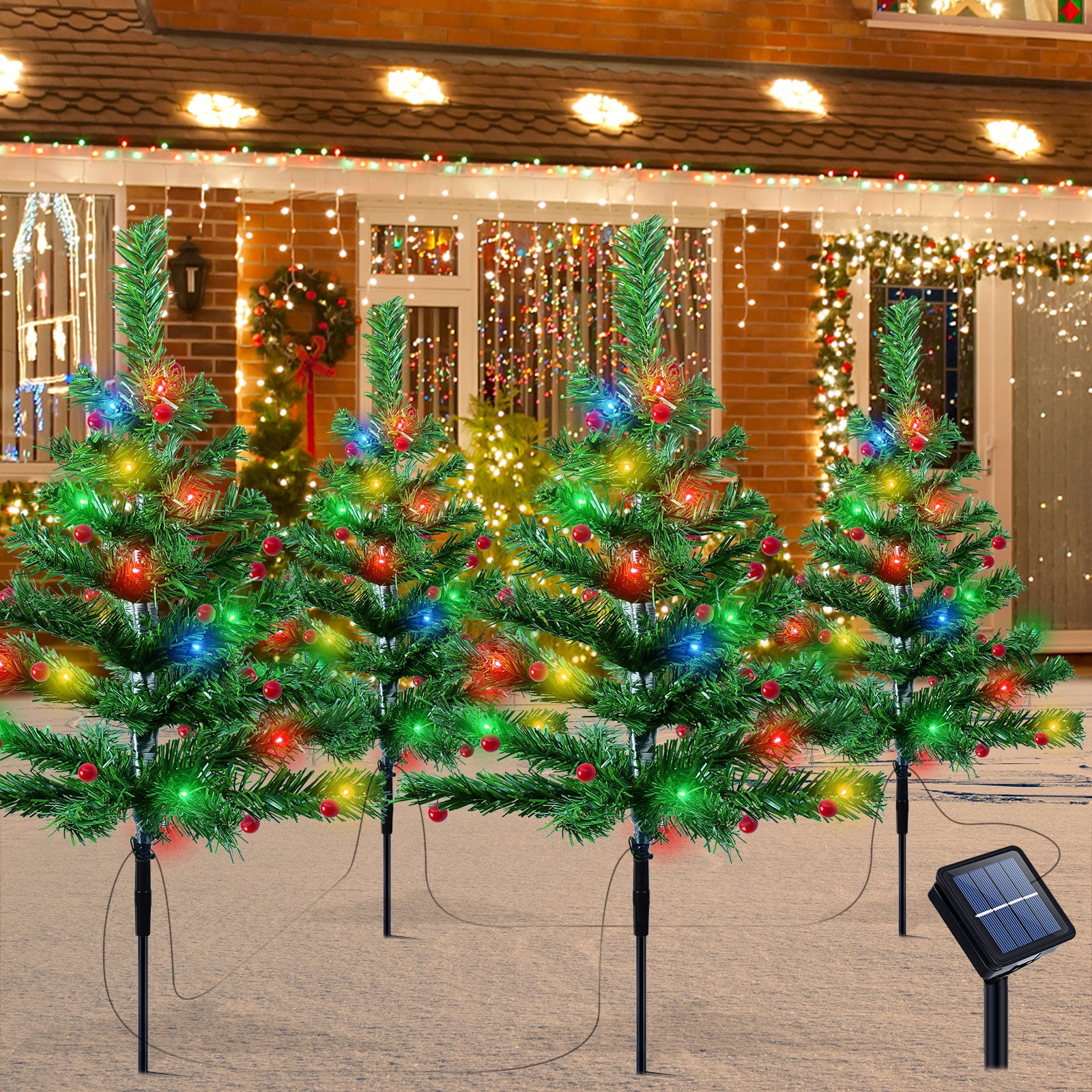 Qoosea Solar Christmas Tree Garden Stake Lights Waterproof Christmas ...