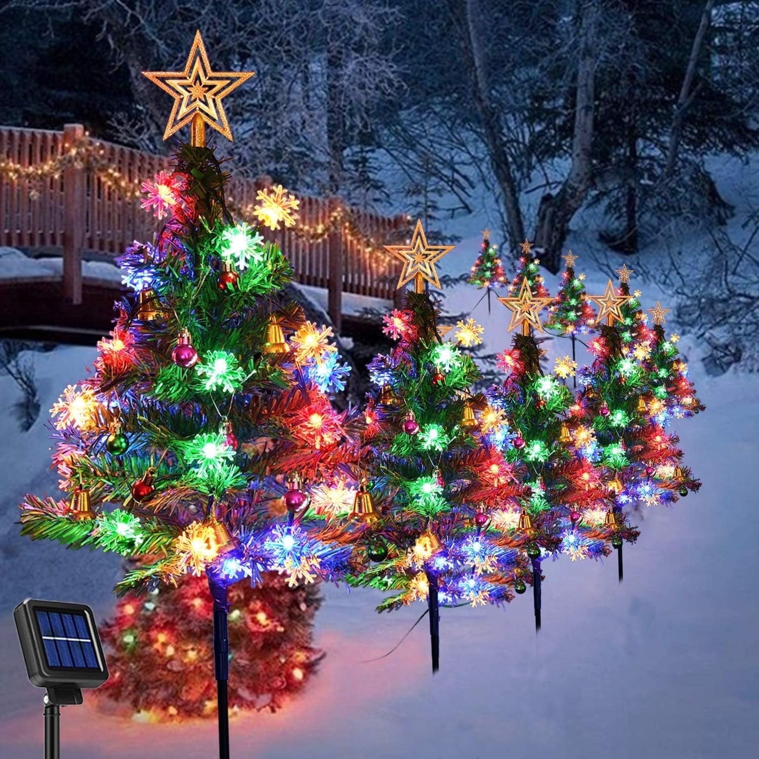 Qoosea 4 pack Solar Christmas Trees with Lights, 1000mA Solar Powered ...