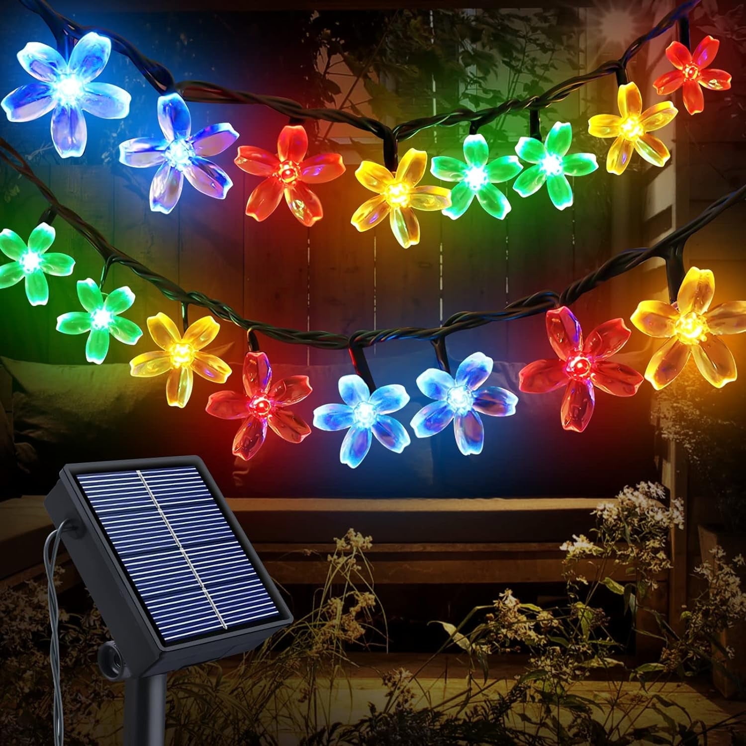 Qoosea Outdoor Solar Fairy Lights, 100 LED Cherry Blossom, IP65 ...