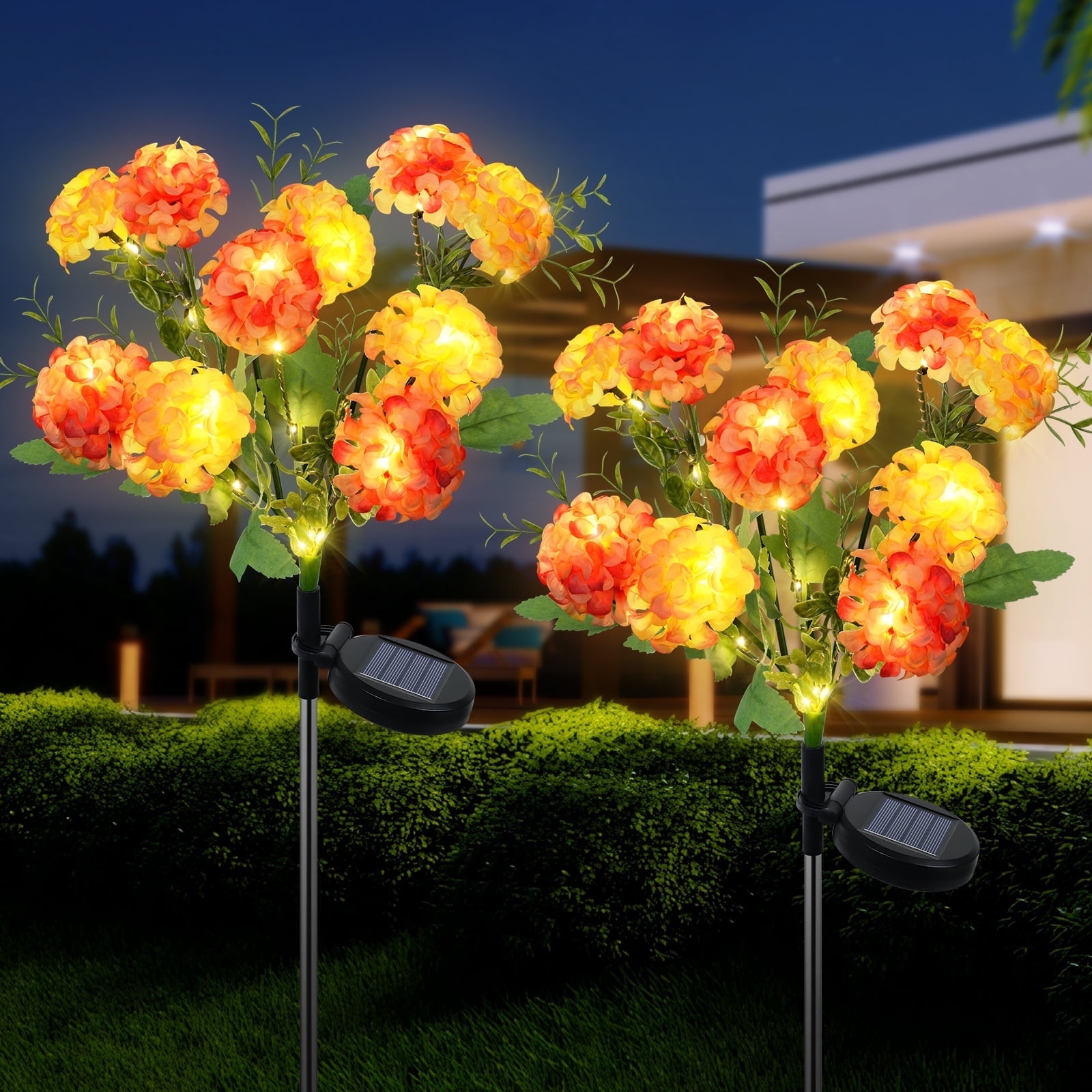 "Qoosea Solar Powered Hydrangea Flower Lights, Waterproof, 2 Pack, 10 ...