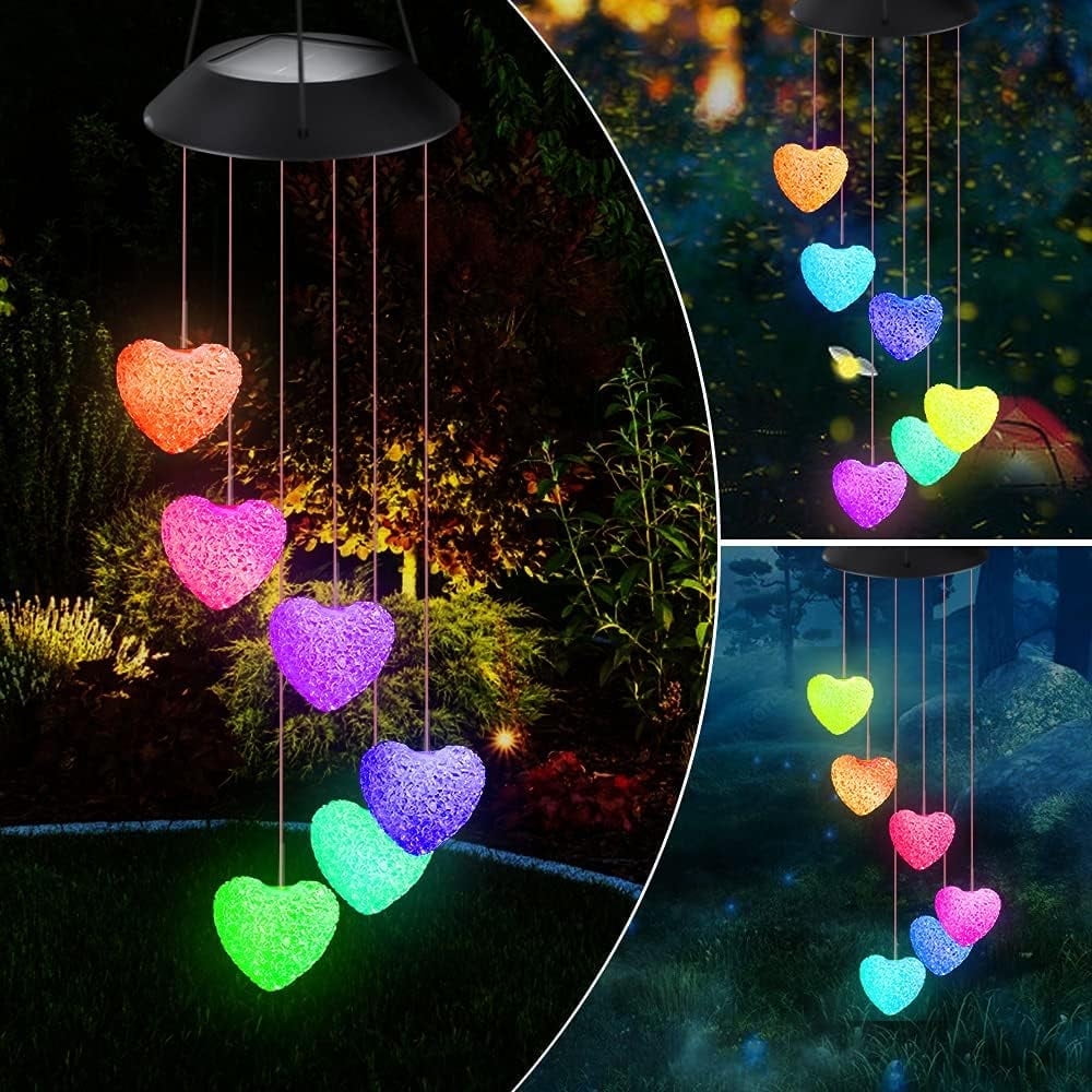 Qoosea Solar Powered Heart Wind Chime, LED Colour Changing Spinner ...