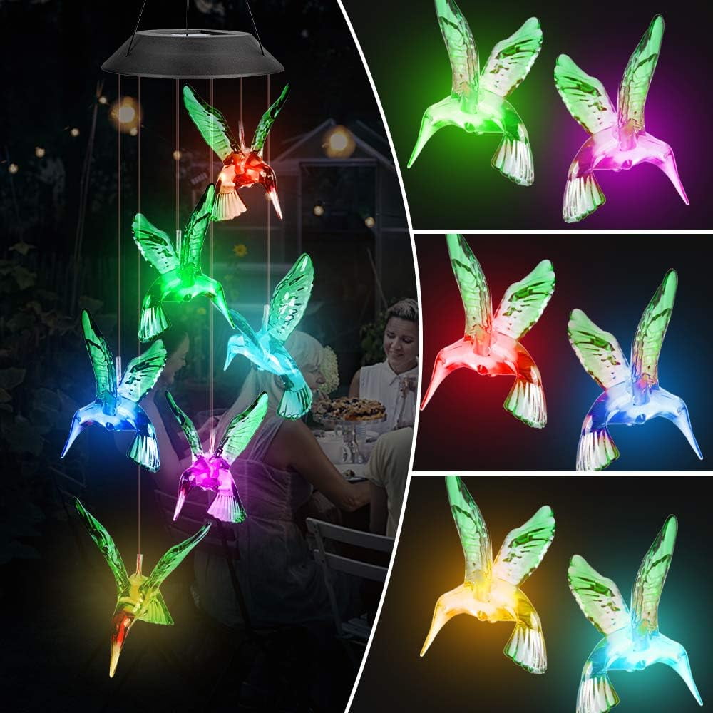Qoosea Solar Hummingbird Wind Chimes, Color Changing Solar Wind Chimes ...