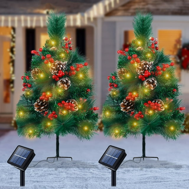 Qoosea Solar Outdoor Christmas Tree 2 Pack Outdoor Christmas Decorations, 27.5 inch Solar ...