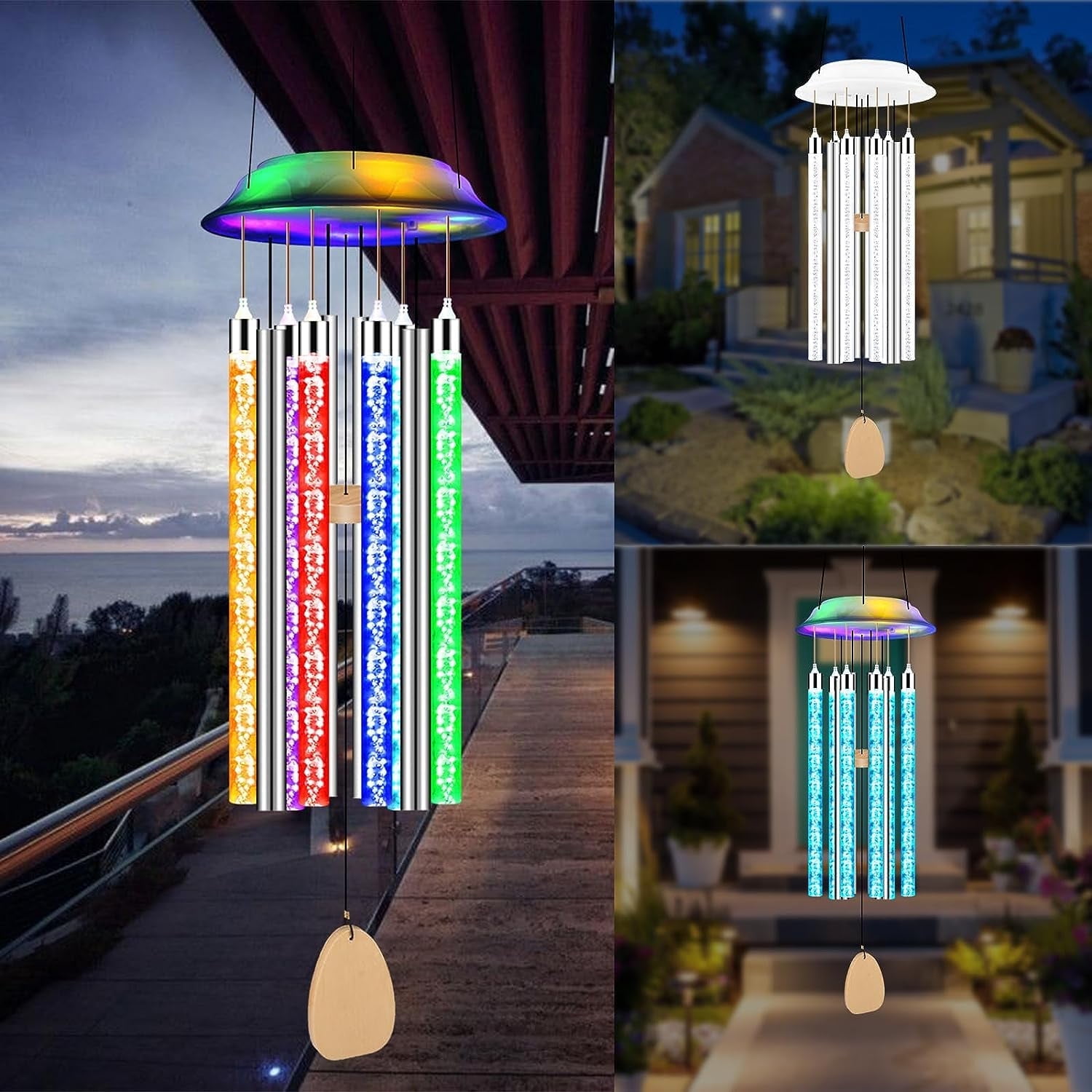 Qoosea Solar Wind Chimes with 6 LED Color Changing Tubes Waterproof ...