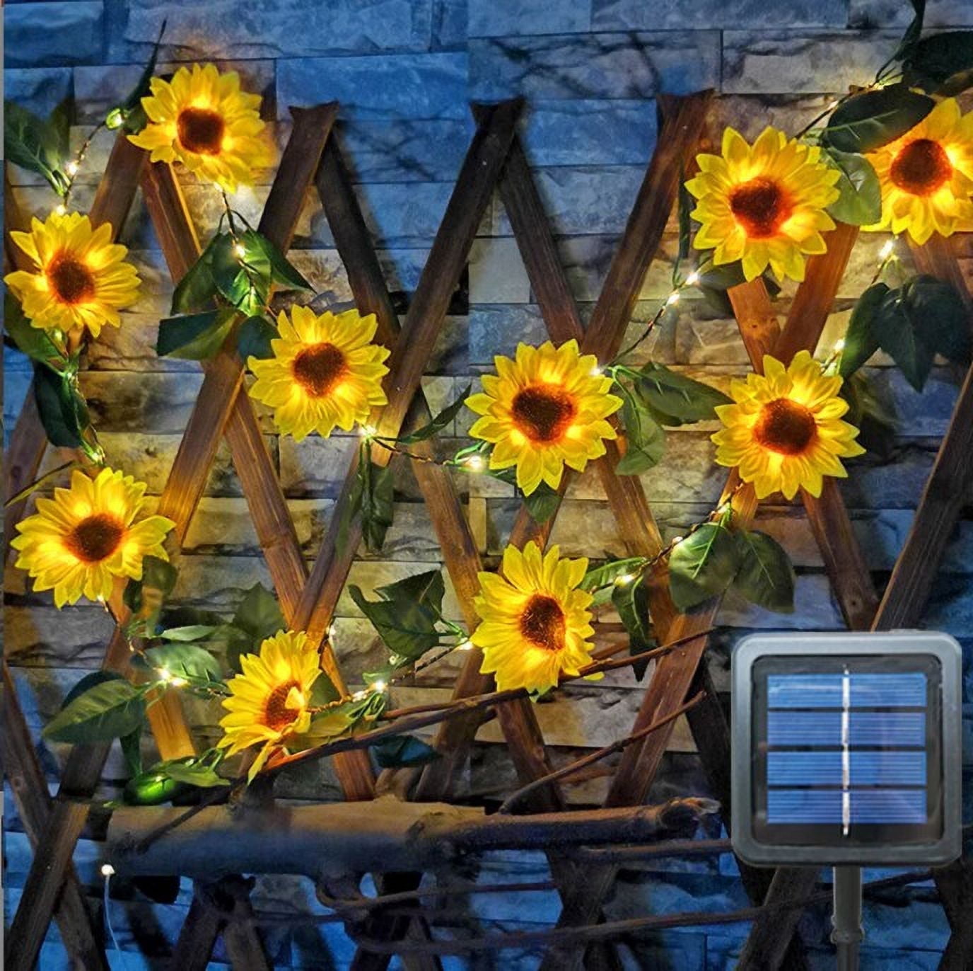 Qoosea Waterproof Solar Sunflower Lights, 13ft, Outdoor IP65 Garden ...